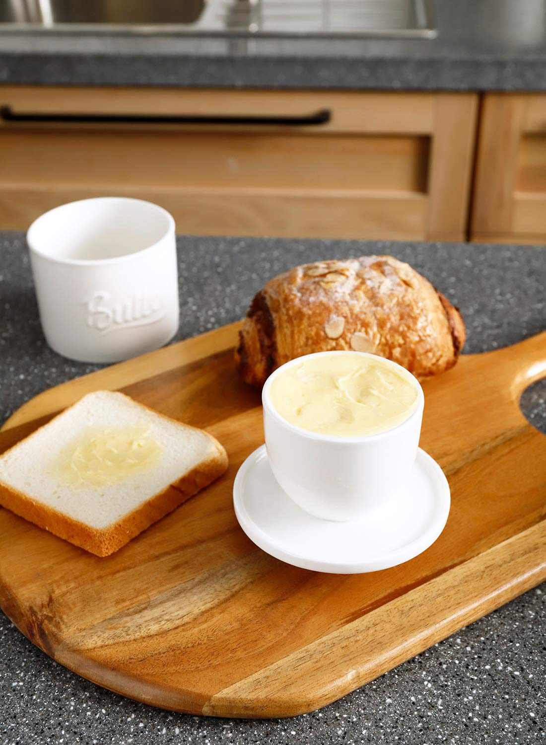 Sweese 322.101 Porcelain Butter Crock Keeper - French Butter Dish with Lid - Butter Relief, White