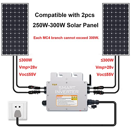 Y&H 600W Grid Tie Micro Inverter with WiF Communication Waterproof MPPT Stackable DC30-60V Solar Input AC110V 220V Auto Pure Sine Wave Output for 30V 36V PV Panel