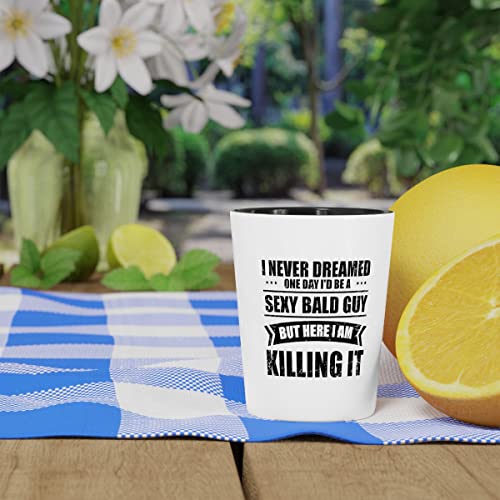 Shot Glass Party Ceramic Tequila Hair Baldy Skin Baldheaded Baldpated Novelty Hairless Barefaced Denudate Aficionado 1.9oz / Black