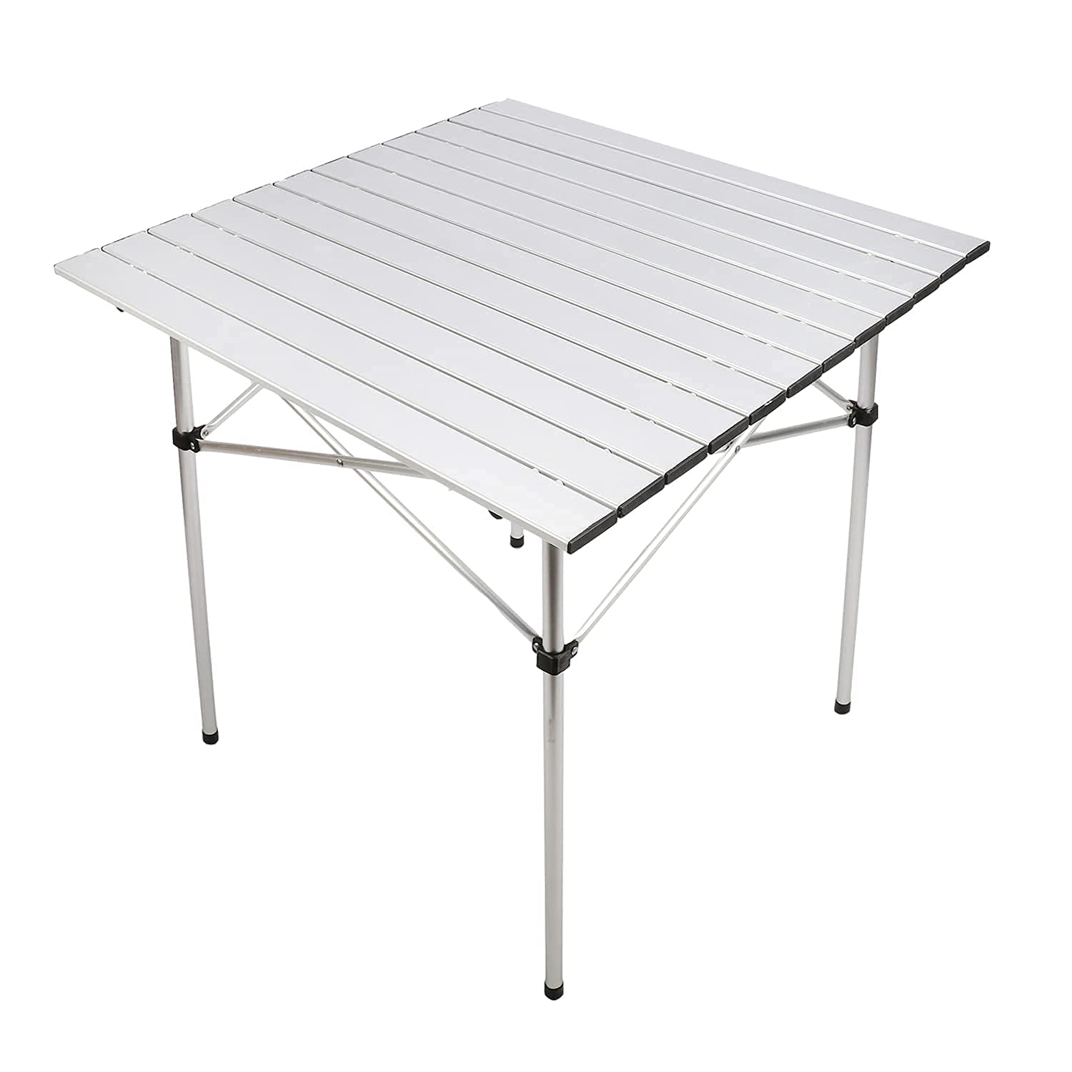 MYOYAY Portable Camping Table Foldable Lightweight Aluminum Table Square Roll Up Top Folding Camp Table for Outdoor Picnic Grill with Carry Bag, 27.5" L x 27.5" W x 27.5" H, Silver