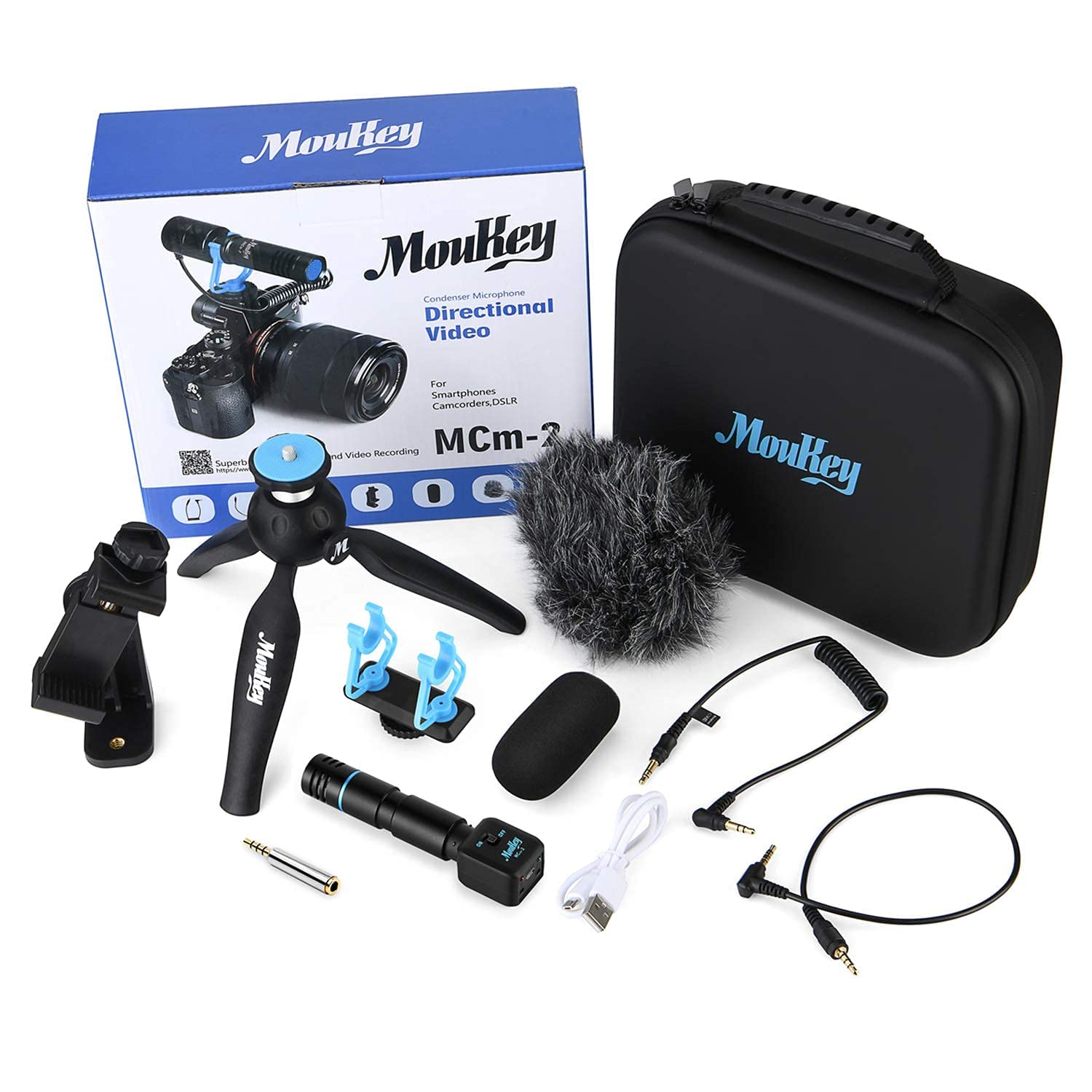 Moukey Video Microphone, Camera Microphone with Monitoring Function & Various Vlogging Accessories, Shotgun Mic for iPhone, Android Phone, Canon/Nikon/Sony Camera & Camcorder