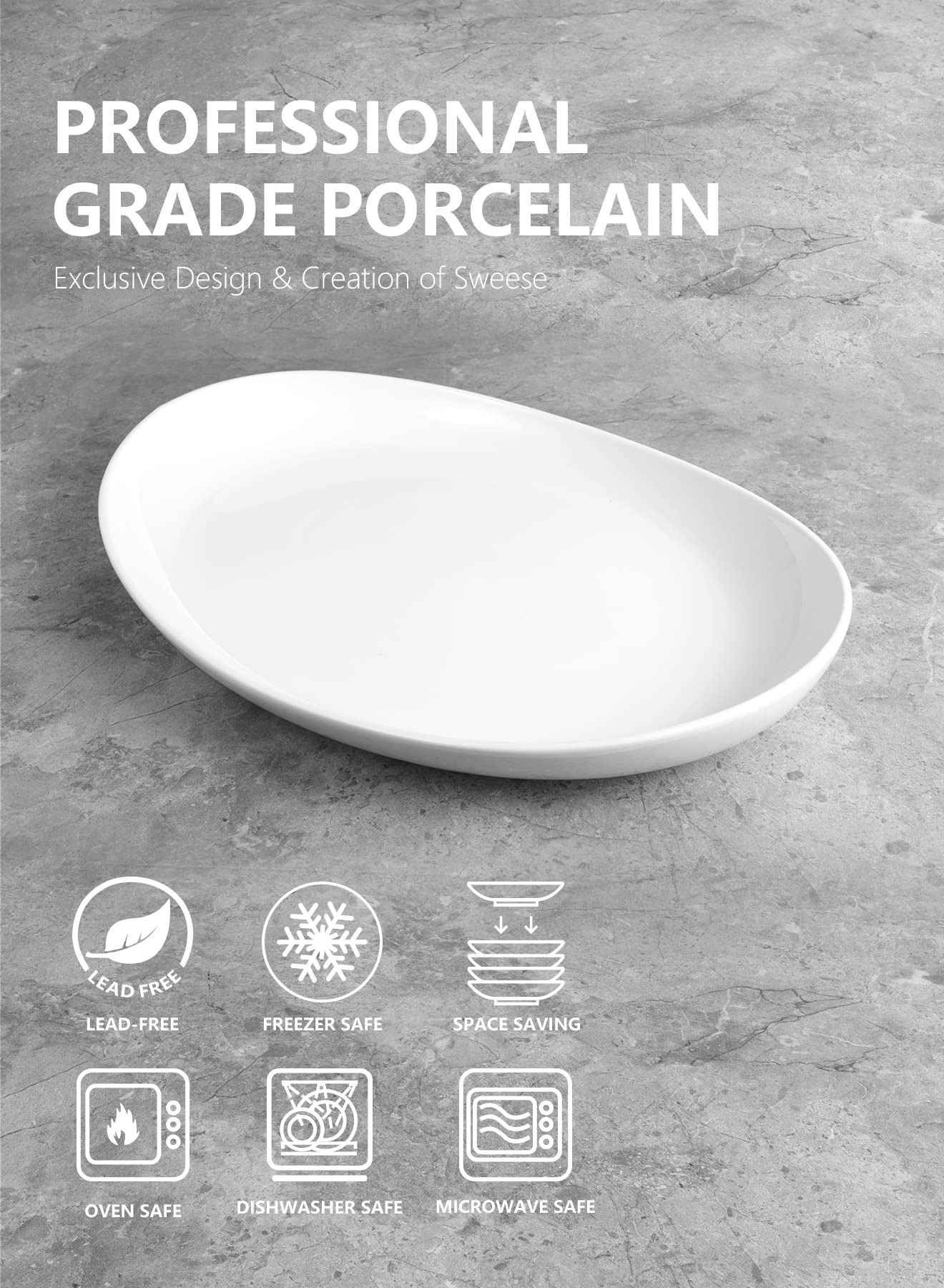 Sweese Oval Serving Platters, 14.5 Inch White Porcelain Serving Platters for Party, Large Oval Serving Trays Serving Plates for Fish Dish, Steak, Restaurant, Dessert Shop, Set of 2