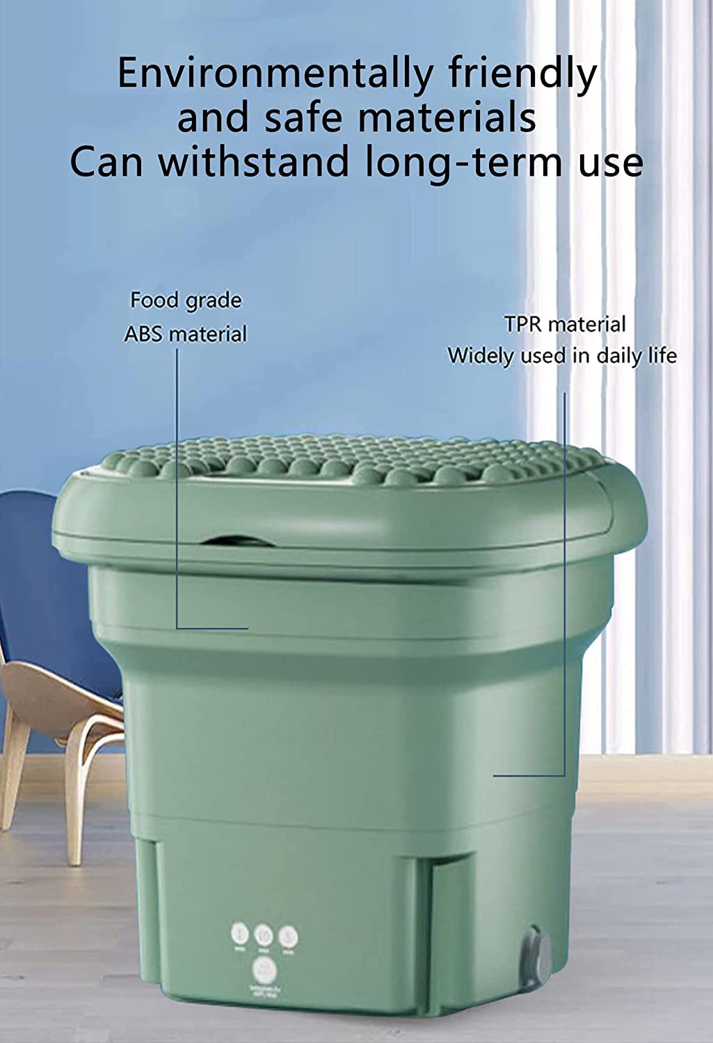 Portable Washing Machine Mini Foldable Washer with Drain Basket Spin Dryer,Small Collapsible Bucket Washer for Camping,Travel,Apartment,Dorm green