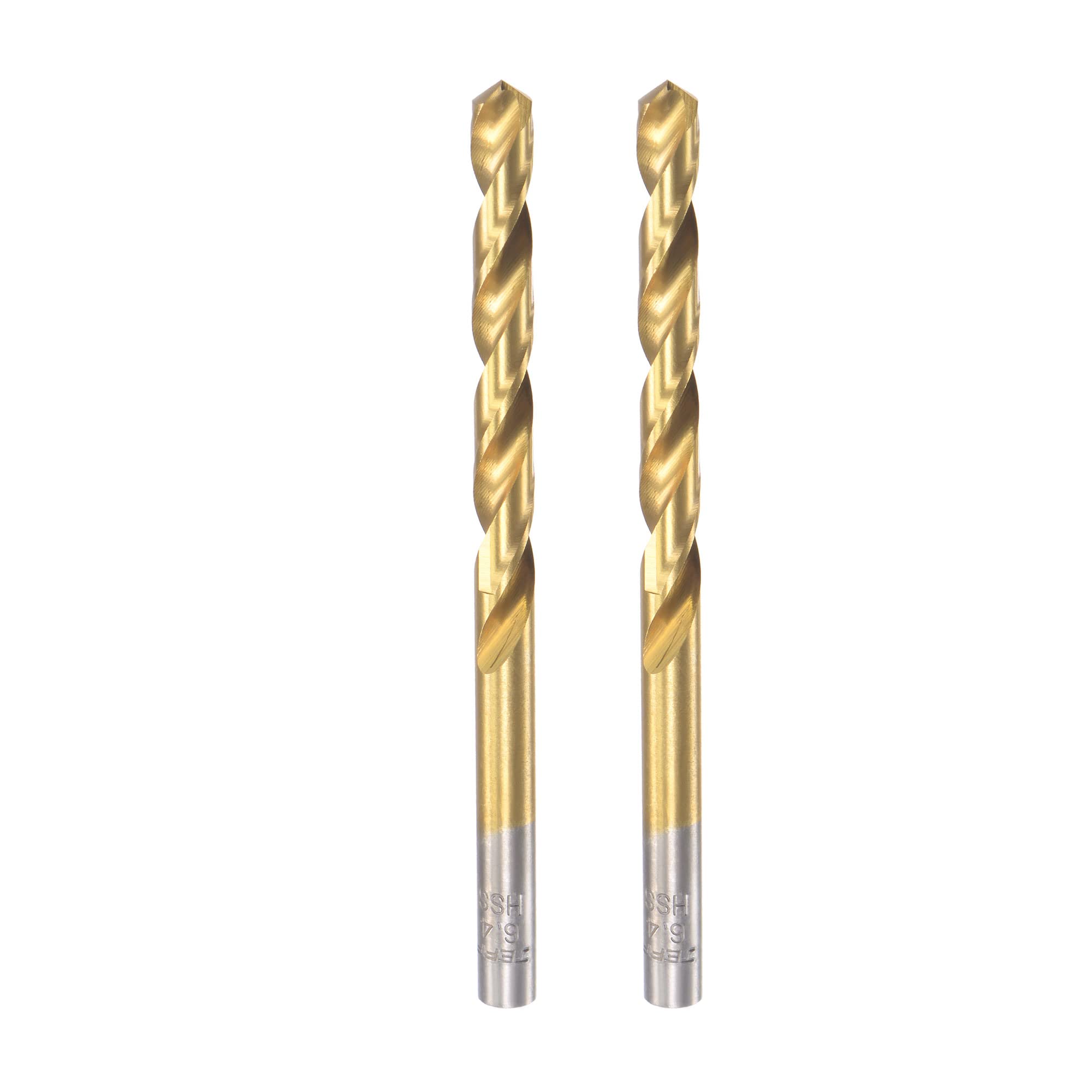 uxcell 6.3mm Drill Bits High Speed Steel Straight Shank 100mm Length Twist Drill Bit Fully Ground Titanium Coated 2 Pcs