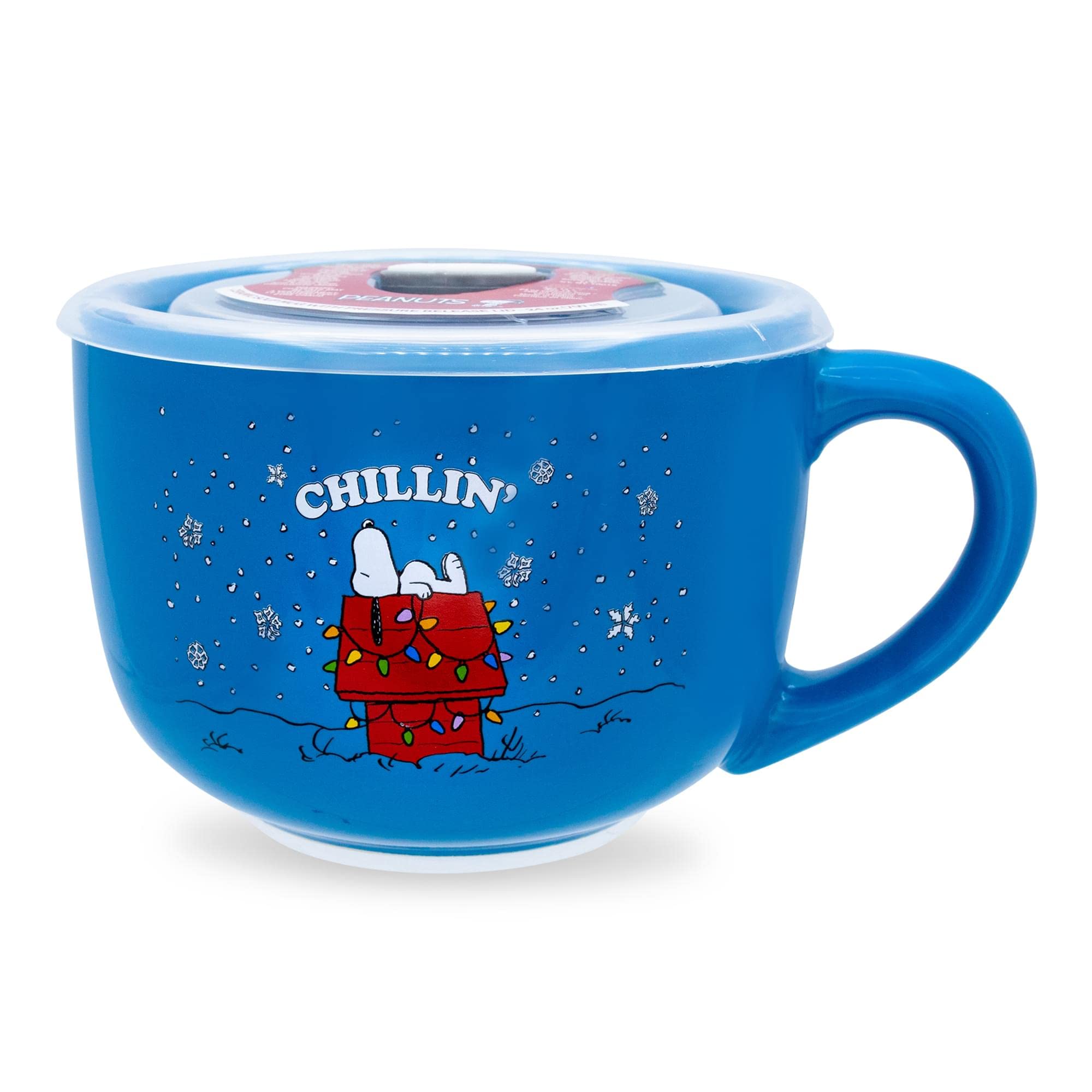 Silver Buffalo Peanuts Snoopy Chillin Ceramic Soup Mug With Vented Lid | Holds 24 Ounces