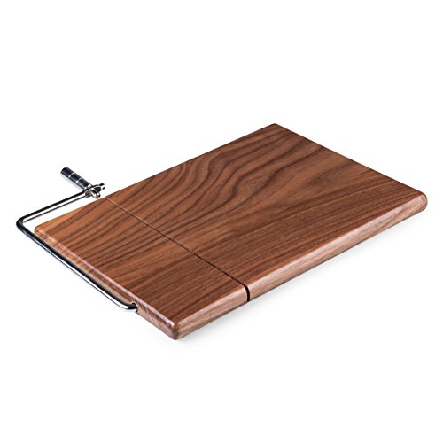 TOSCANA - a Picnic Time Brand Meridian Black Walnut Cutting Board with Cheese Slicer 12 x 10 x 12