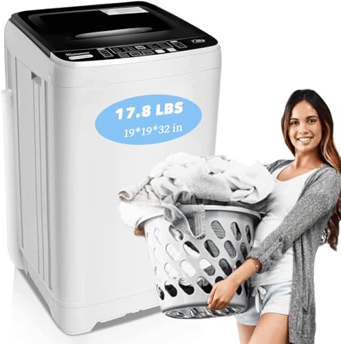 Portable Washing Machine with Drain Pump - Compact Washer 17.8 Lbs Capacity 2.4 Cu.ft - Portable Washer and Spin Dryer Combo/10 Programs and 8 Water Levels - Full-Automatic for Apartment/Dorm/RVs