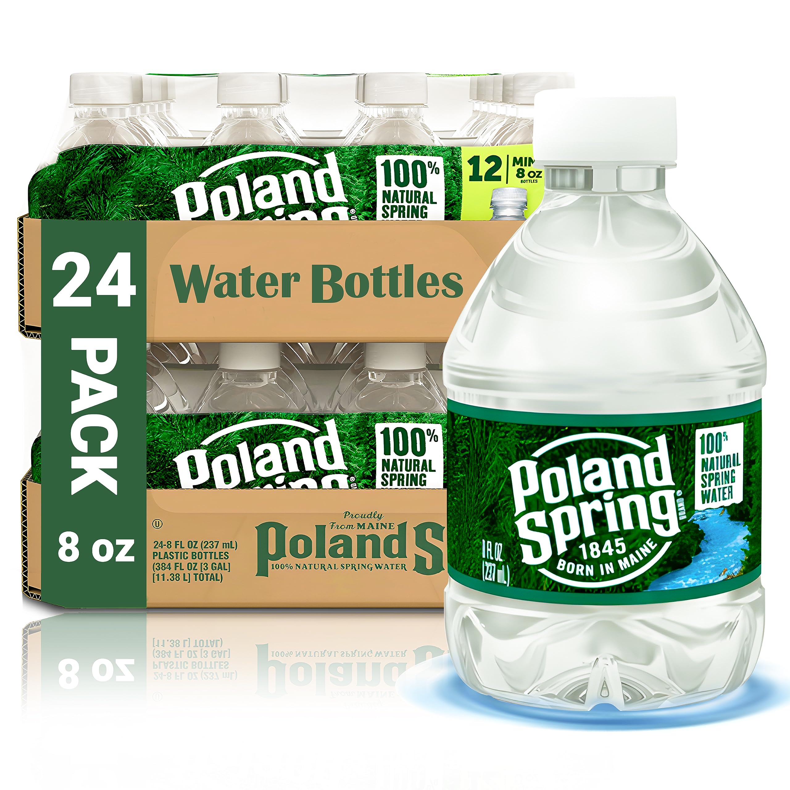 Poland Spring 100% Natural Premium Spring Water - Small, Mini 8 Fl Oz Bottles | Pack of 24