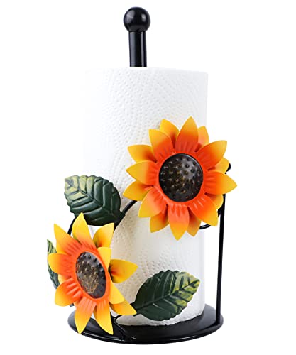 Sunflower Paper Towel Holder Countertop Kitchen Paper Towel Holder Stand Farmhouse Yellow Sunflower Kitchen Decor Accessories Metal Paper Rack Heavy Duty Rustic