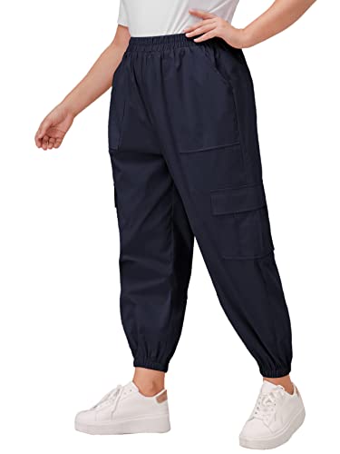 SweatyRocks Women's Plus Size Elastic Waist Pants Running Jogger Sweatpants with Pockets Dark Blue 5XL