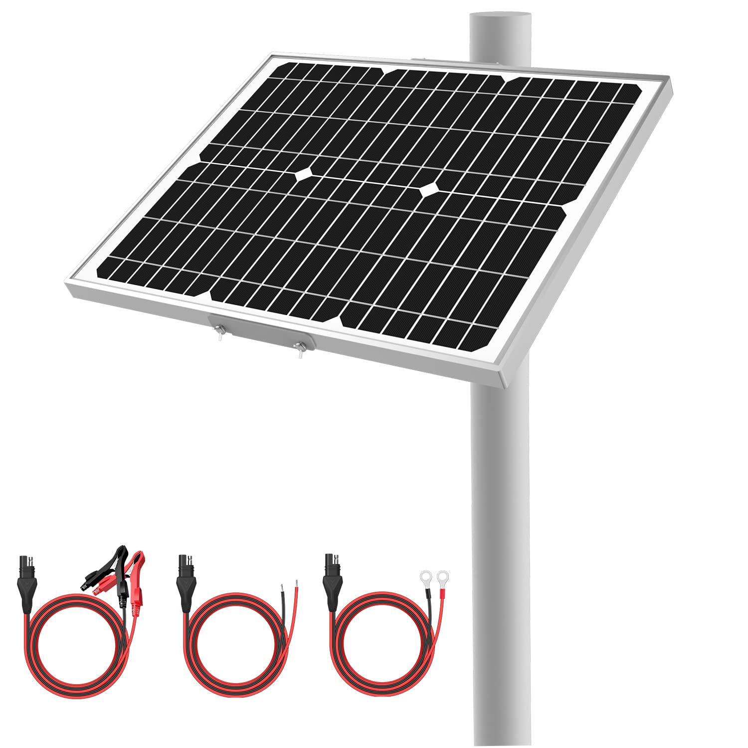 SUNER POWER 12V Waterproof Solar Battery Trickle Charger & Maintainer - 30 Watts Solar Panel Built-in Intelligent MPPT Solar Charge Controller + Adjustable Mount Brackets for Pole Dia 1.5-3.0inch/40-8