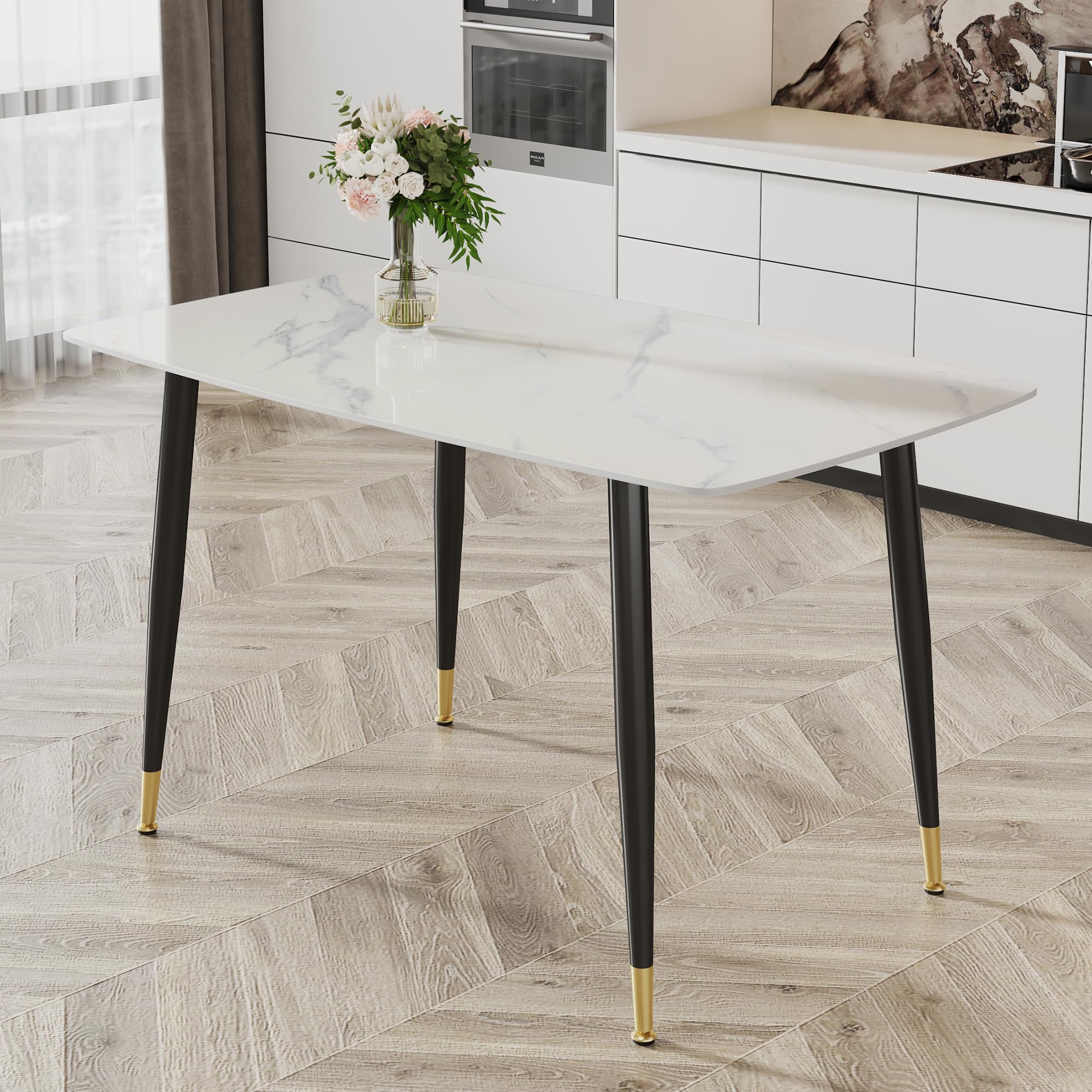 Maotifeys 5 Piece Dining Table Set, Dining Chairs Set of 4, Modern Kitchen Tables Top with Sintered Stone, Metal Base & Legs for Kitchen Dining Room (White5)