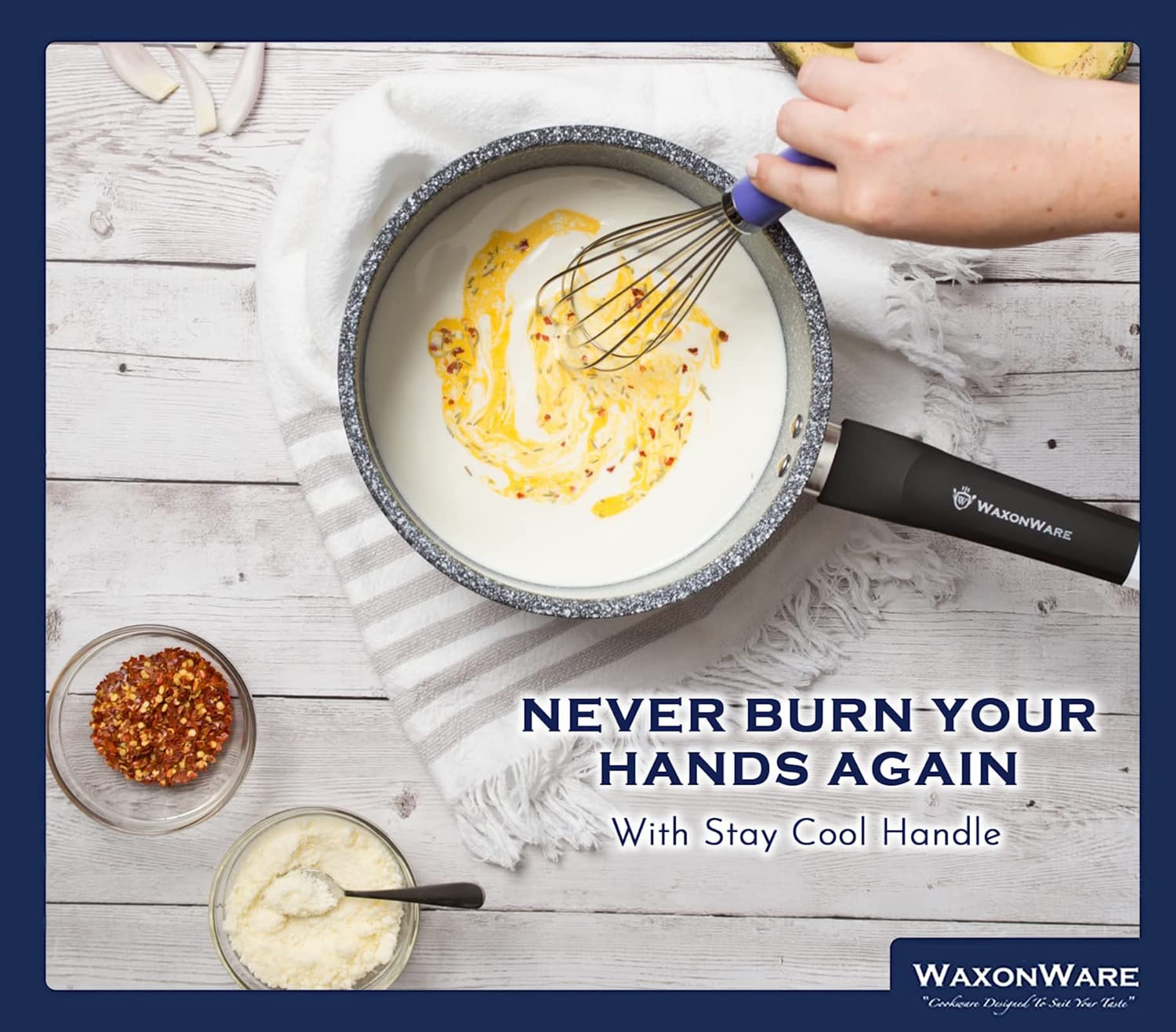 WaxonWare 1.75 Quart Ceramic Nonstick Pan with Lid - Non Toxic Nonstick Cookware, Free of APEO, PFOA, PTFE, Cadmium, & Lead - Small Sauce Pan with Lid & Bakelite Stay-Cool Handle (STONETEC Series)