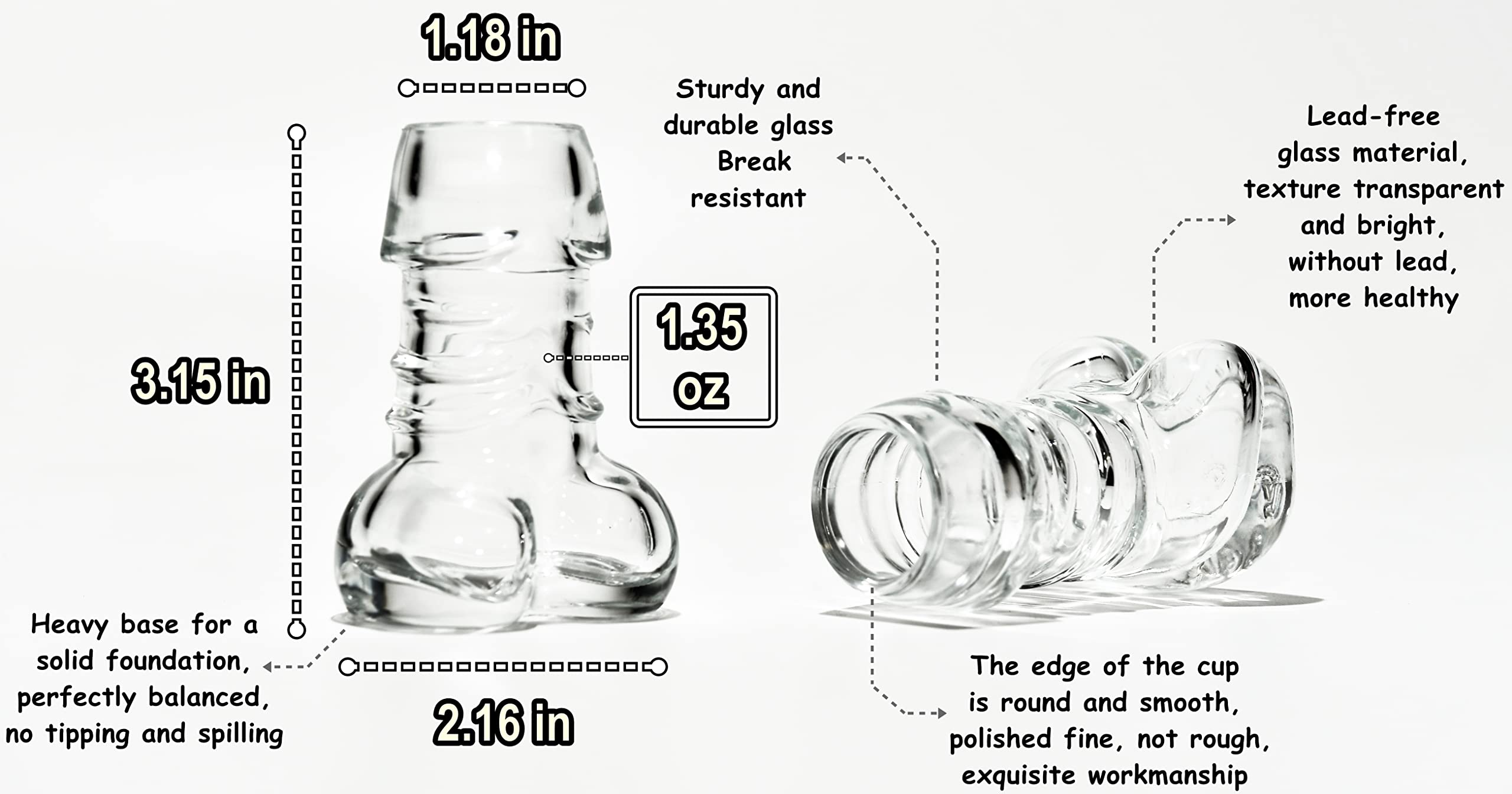 Shot glasses, glasses set 6 pack for whiskey, vodka, tequila, liquor, bachelorette party, funny gifts, 1.35 oz/40 ml -each