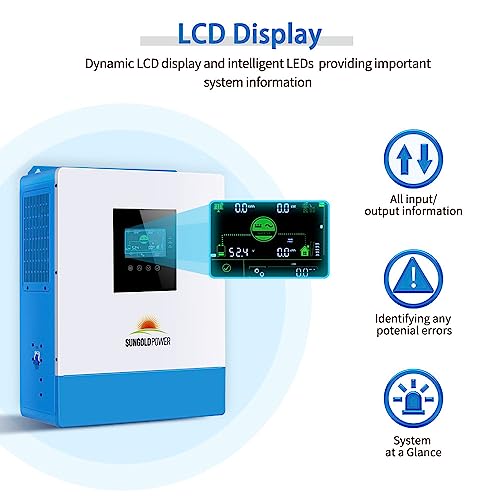 SUNGOLDPOWER 5000W 48 Volt Hybrid Solar Inverter Pure Sine Wave, 120Vac AC Input,120Vac AC Output, 100A MPPT Solar Charger and 40A AC Battery Charger (Parallel&Grid Feedback&Batteryless)