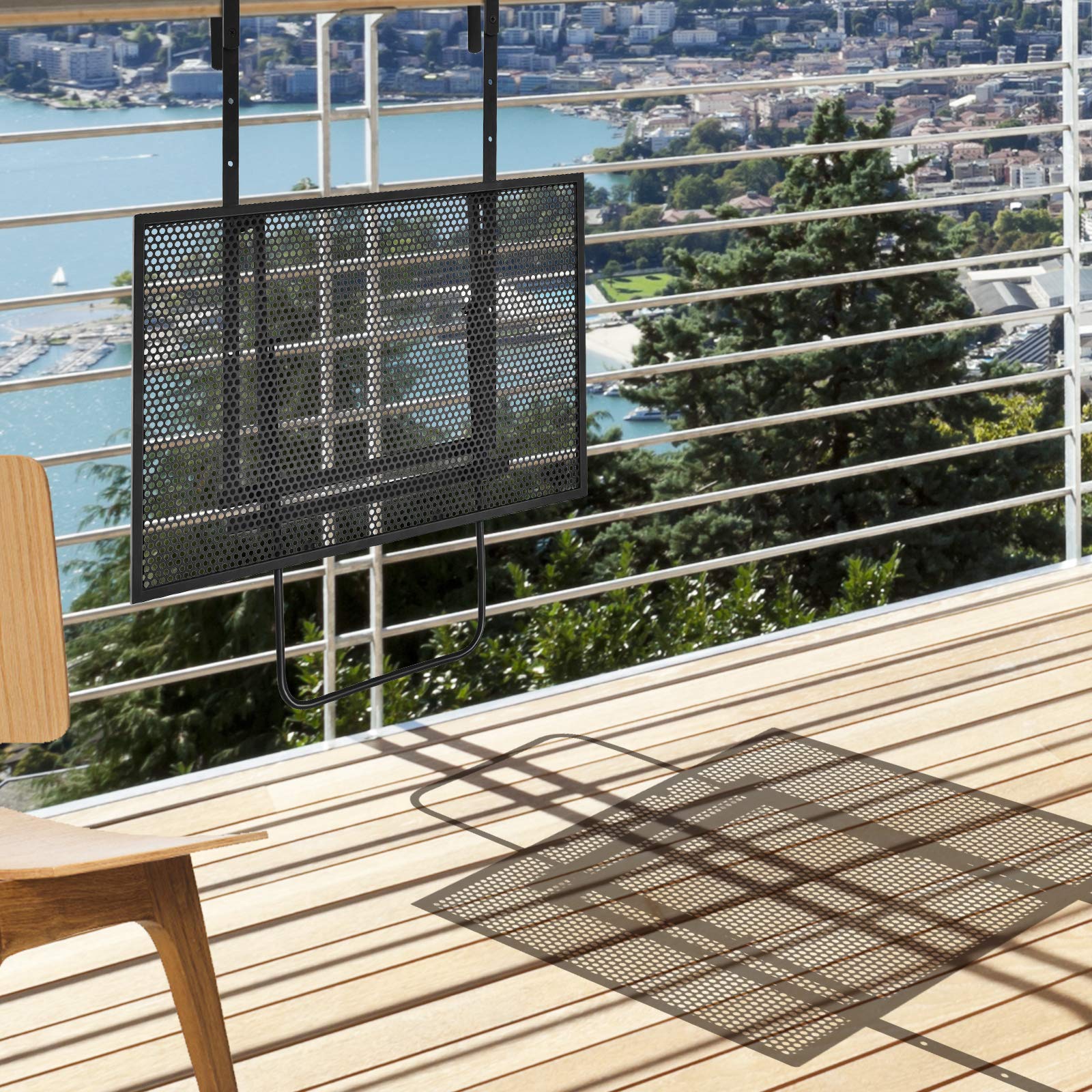 Tangkula Outdoor Folding Hanging Table, 5 Height Adjustable & Foldable Space Saving Railing Serving Table, Width from 1.5 inch to 4 inches, Suitable for Patio, Balcony and Deck