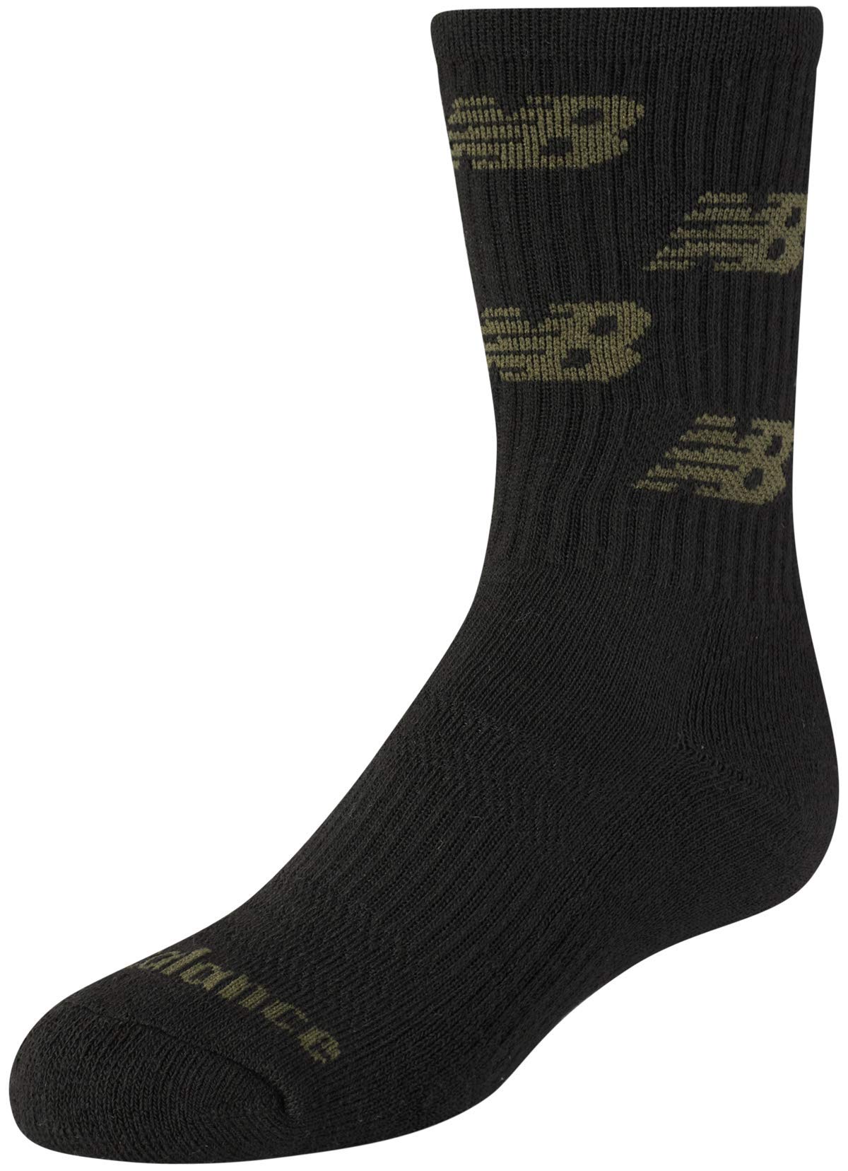 New Balance Boys' Cushioned Crew Socks with Reinforced Heel and Toe (4 Pack), Size Small, Grey/Black