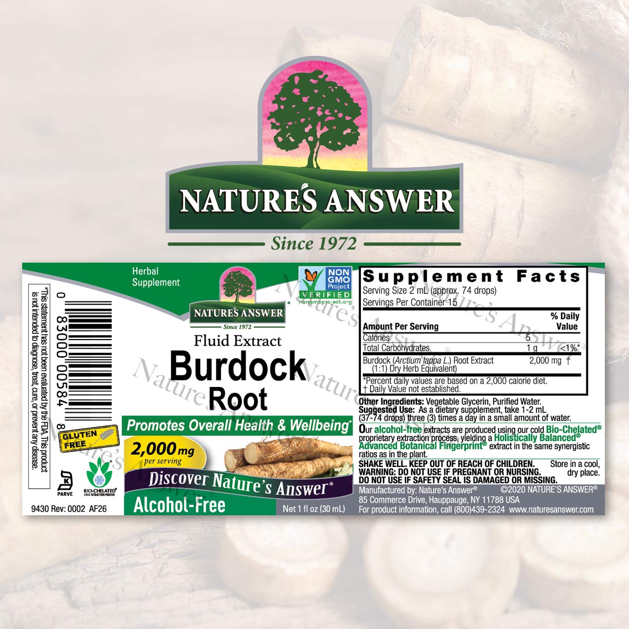 Nature's Answer Alcohol-Free Burdock Root 2000mg 1oz Extract | Herbal Supplement | Promotes Overall Wellbeing | Gluten-Free, Non-GMO, Vegan, No Artificial Flavors or Preservatives | Single Count