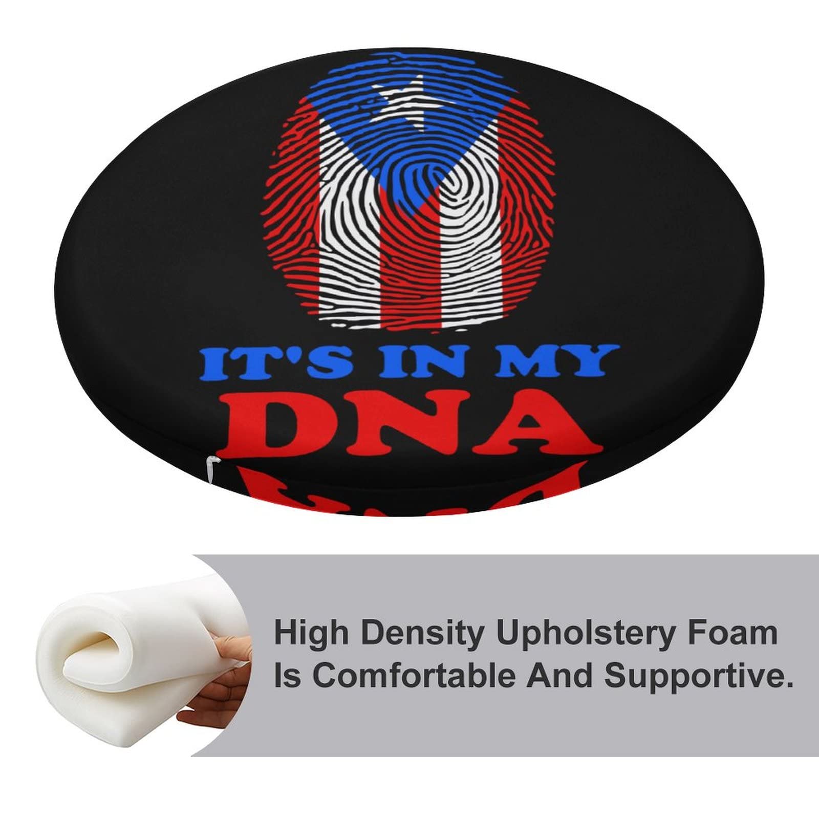 Puerto Rico Flag It's in My DNA Seat Round Memory Foam Cushion Print 15 Inches Chair Pad for Home Kitchen Office
