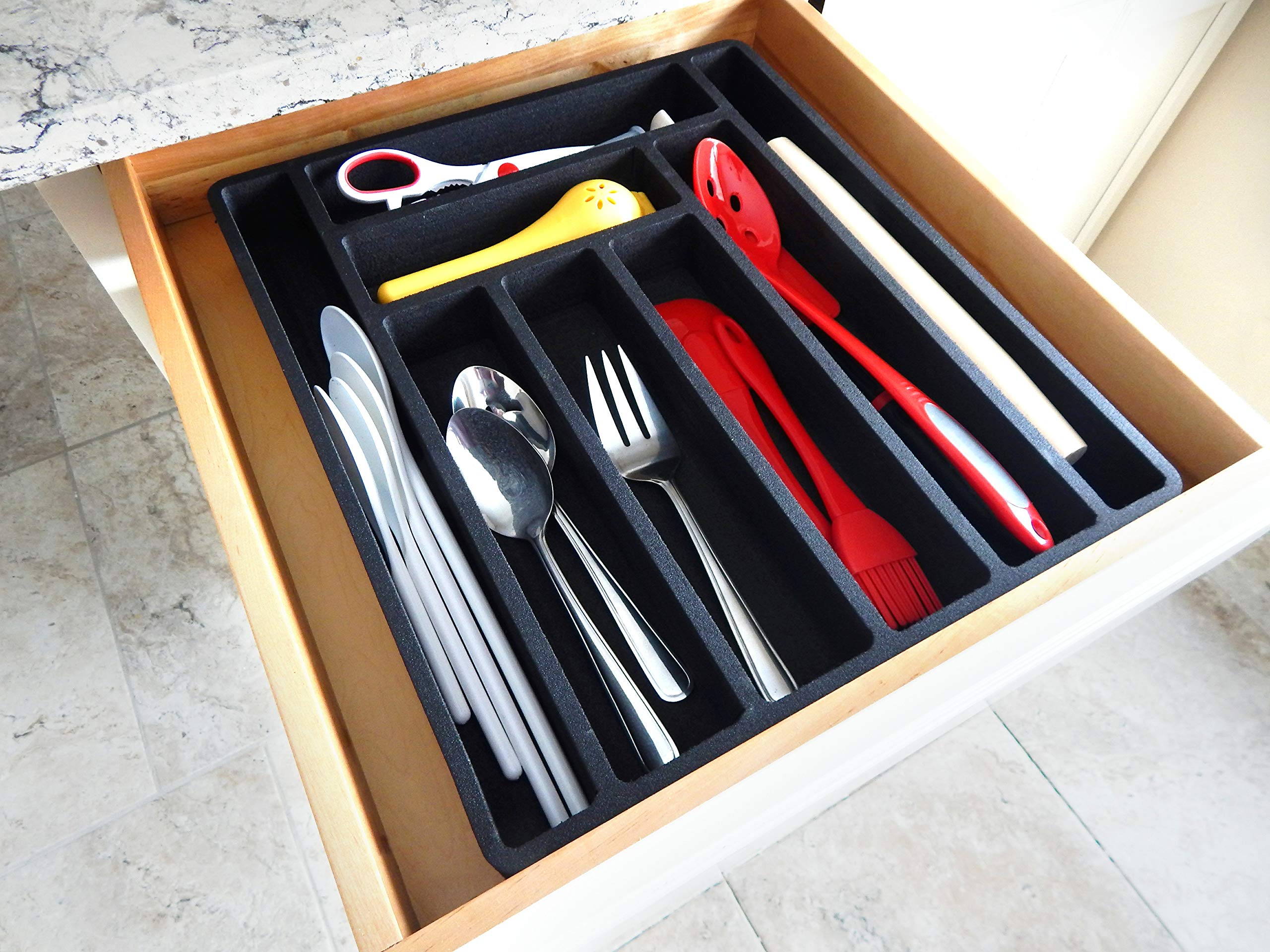 Polar Whale 3 Large Flatware Silverware Drawer Organizers for Cutlery Forks Knives Spoons Serving Utensils Non-Slip Premium Waterproof Tray Insert 16 x 18 Inches 8 Slot Extra Deep Set of 3