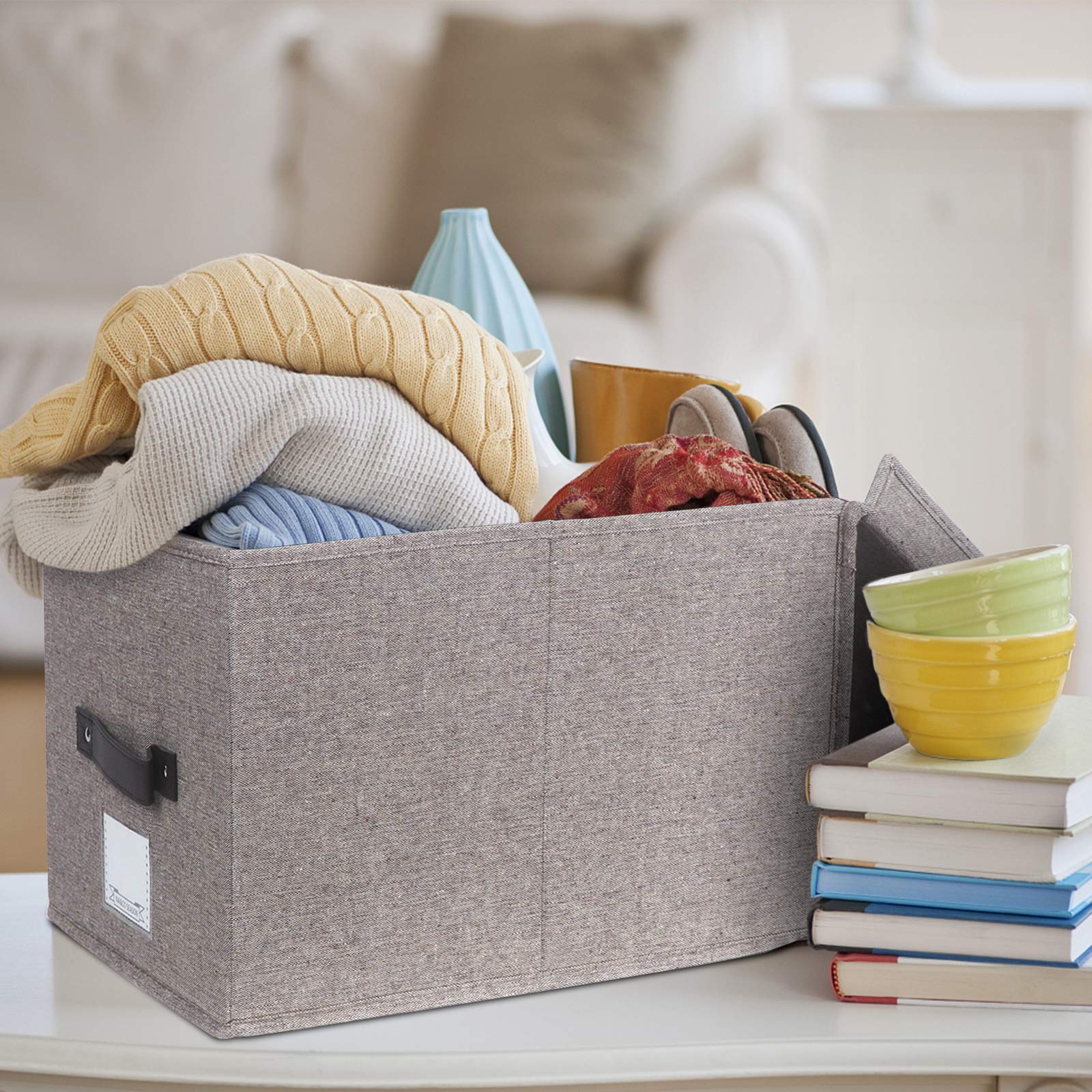 NA&CO SEASON 3 Pack Folding Hand-held Storage Cubes Bin with Lids, Collapsible Decorative Storage Boxes, Large Boxes for Shelves, Cubic Storage Boxes for Household, Closet, Cabinet, Office(brown)