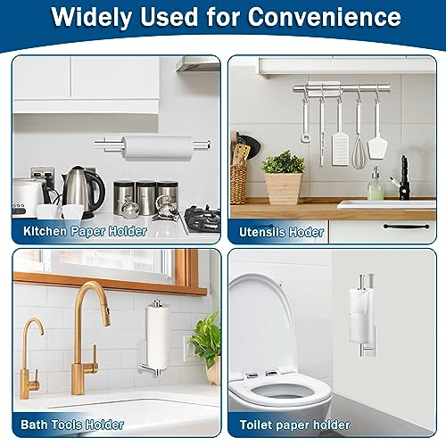 Paper Towel Holder Under Cabinet, Single Hand Operable Wall Mount with Damping Effect,Self-Adhesive Or Drilling Under Cabinet Paper Towel Holder,SUS304 Brushed Stainless
