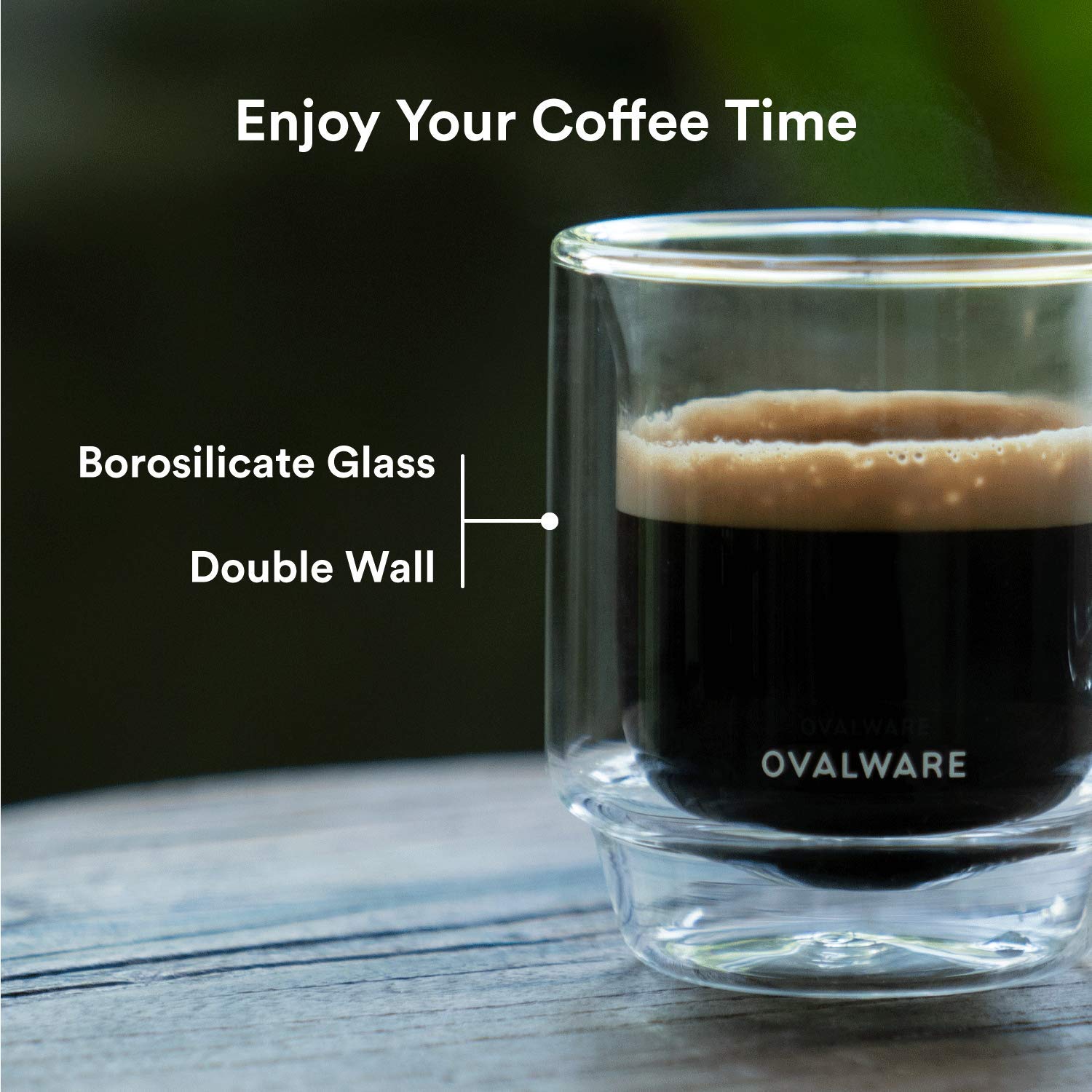 ovalware RJ3 Espresso Coffee Glass Cups 4oz/120ml (Set of 2) Double Walled Glass Cup w/Solid Butterfly Handle- Elegant Borosilicate Espresso Shot Mug - Stackable Insulated Transparent Demitasse Glass