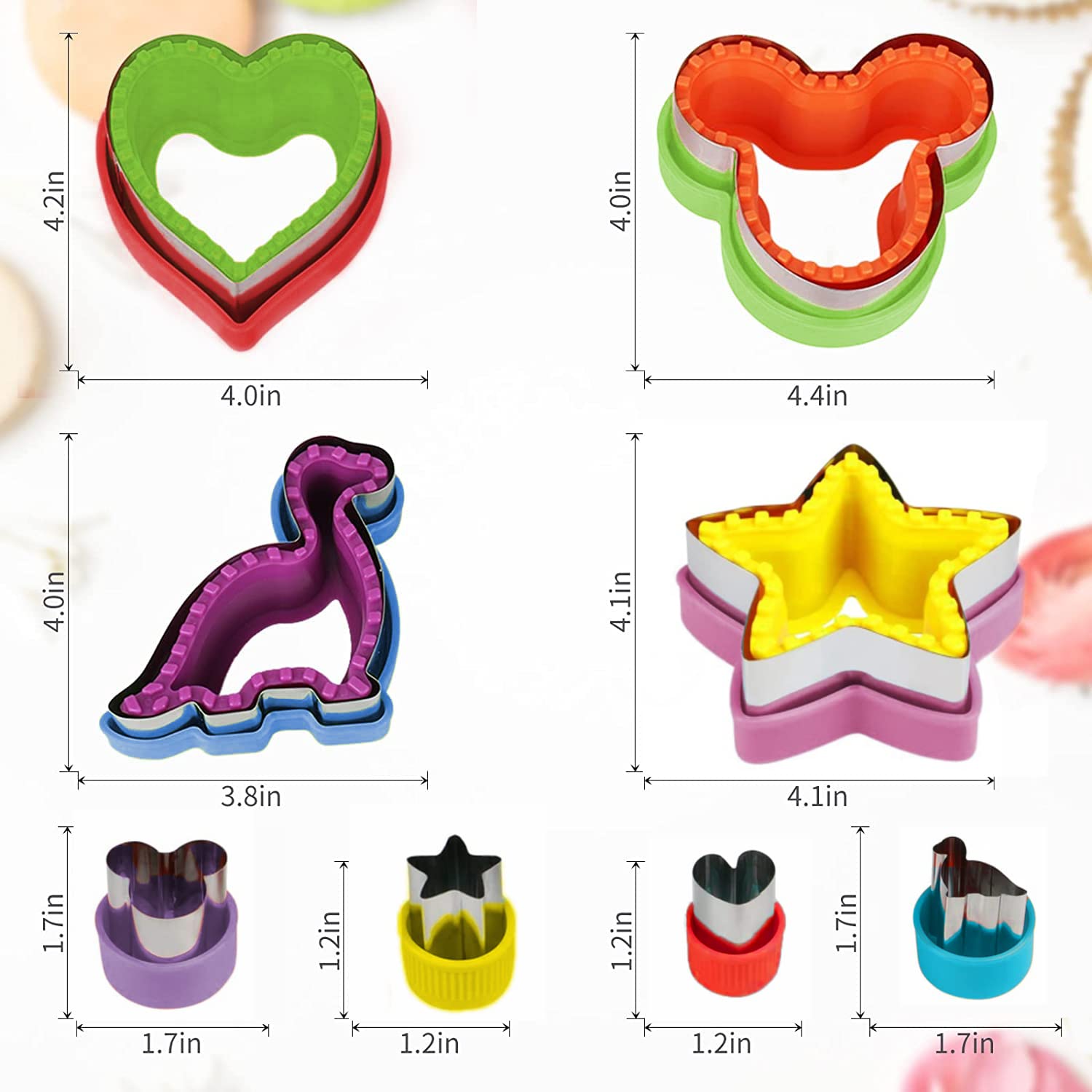 Sandwich Cutter and Sealer for Kid Set - DIY Uncrustables Decruster Sandwich Maker 8 Pcs β Fruit Vegetable Cookie Cutter Shape for Lunch Box and Bento Box (Heart, Star, Mouse, Dinosaur)