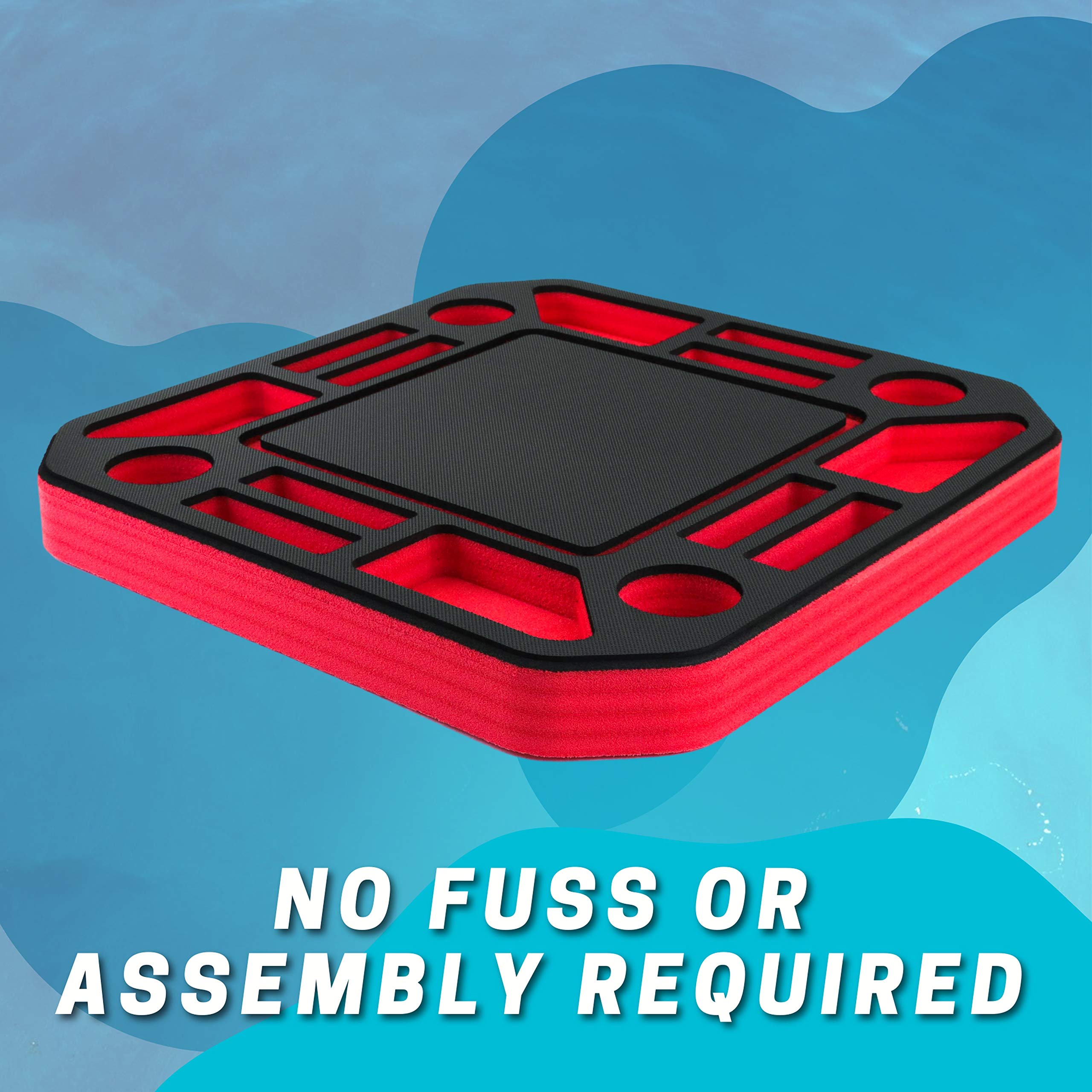 Polar Whale Floating Poker Table Red and Black Game Tray for Pool Beach Party Float Lounge Durable Foam 23 Inch Chip Slots Drink Holders with Waterproof Playing Cards Deck UV Resistant