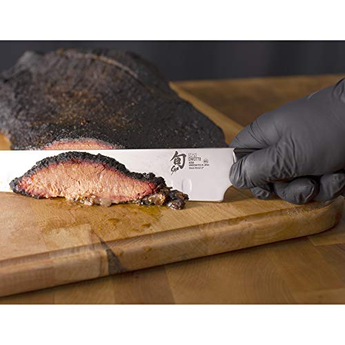 Shun Cutlery Classic Hollow Ground Brisket Knife 12β, Authentic, Handcrafted Japanese Knife, Includes Wooden Saya Sheath, Ideal for Brisket, Roasts, Turkey, Ham and More,Silver