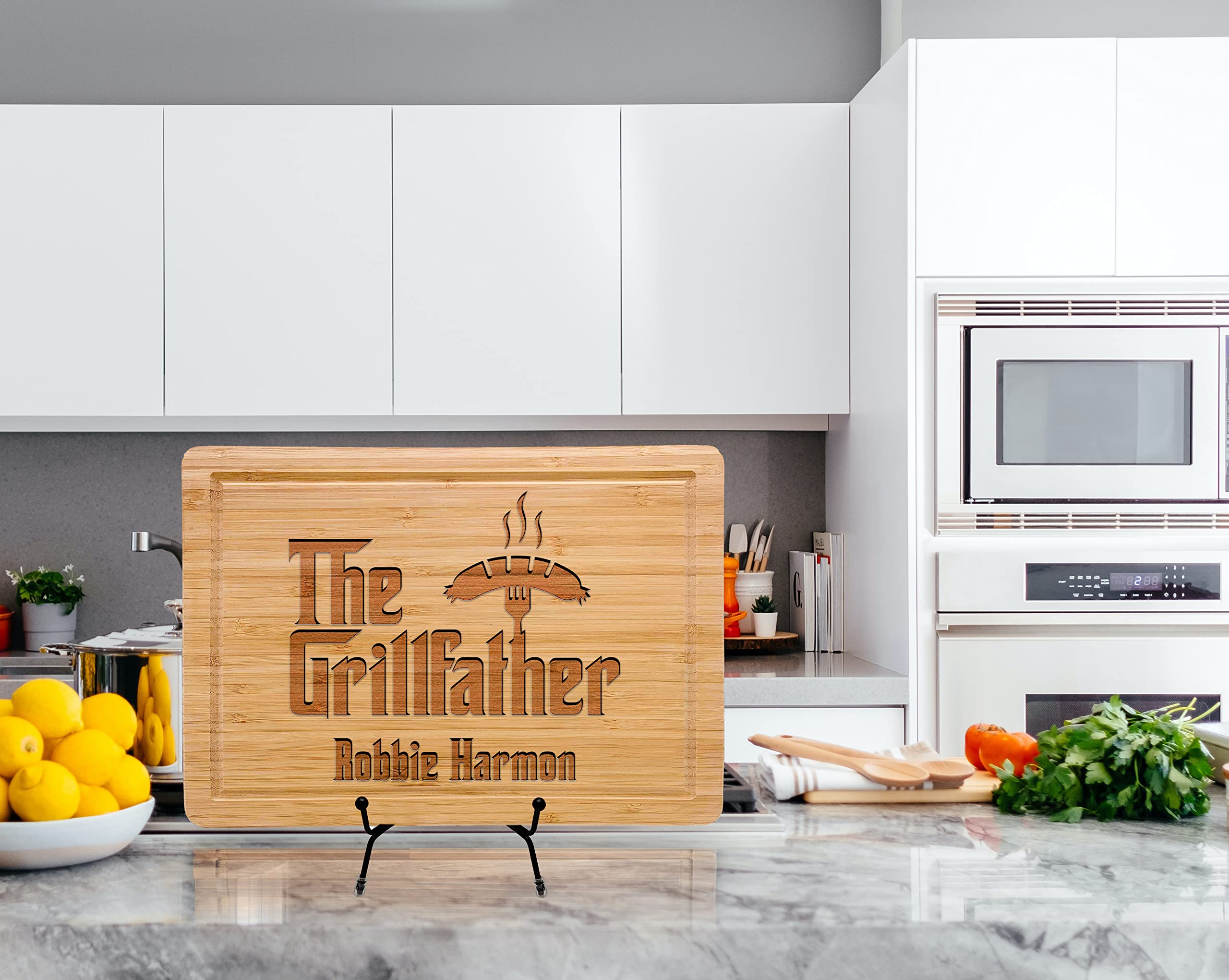 The Grillfather Wood Cutting Board, Christmas Gift Idea, BBQ Gift, Personalized Gift for Men, Dad, Grandpa, Custom Engraved Cutting Board, Father's or Grandpa's Birthday Gift, Grill Master