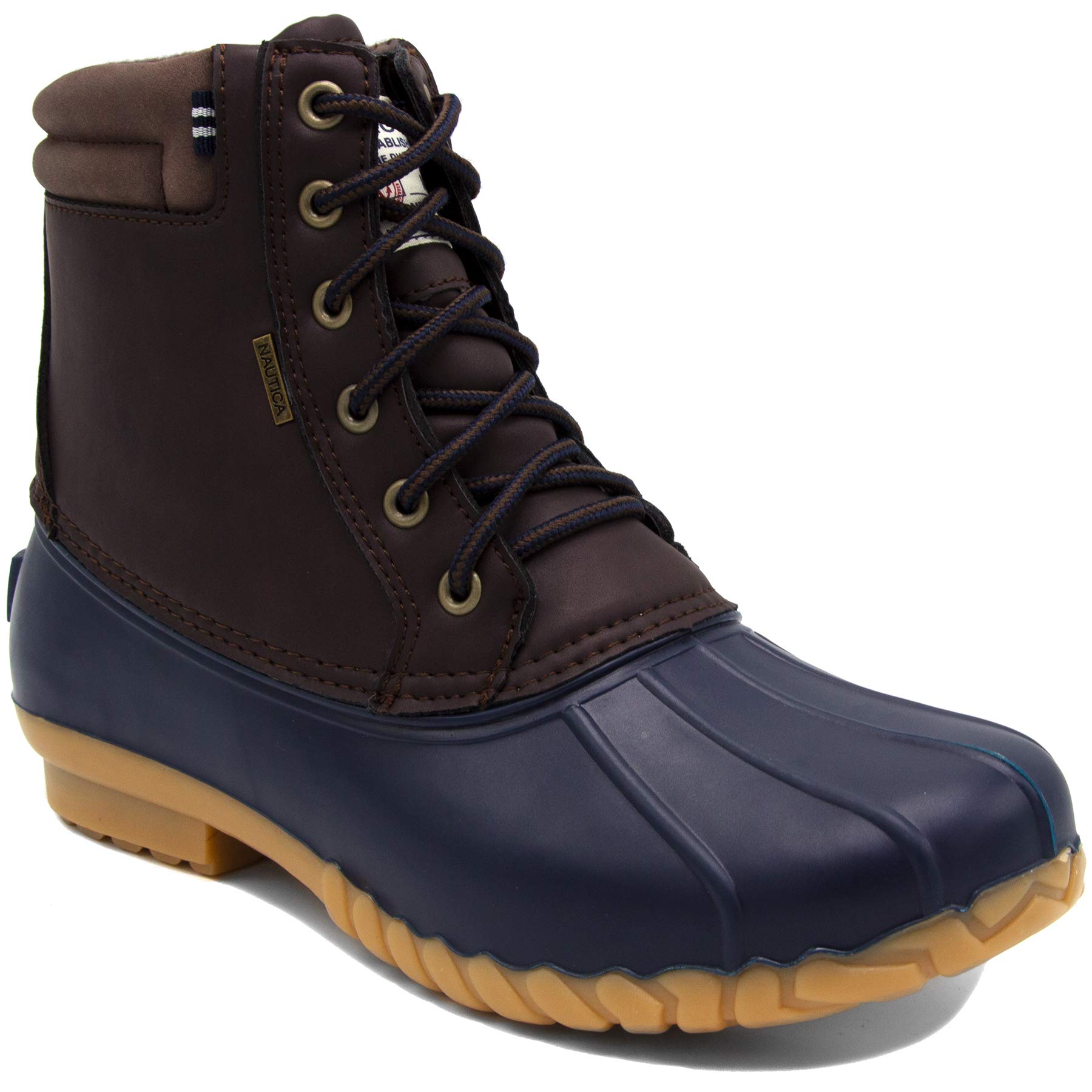 NAUTICA Mens Duck Boots - Waterproof Shell Insulated Snow & Rain Boot - Winter Shoe - Channing-Brown/Navy-8