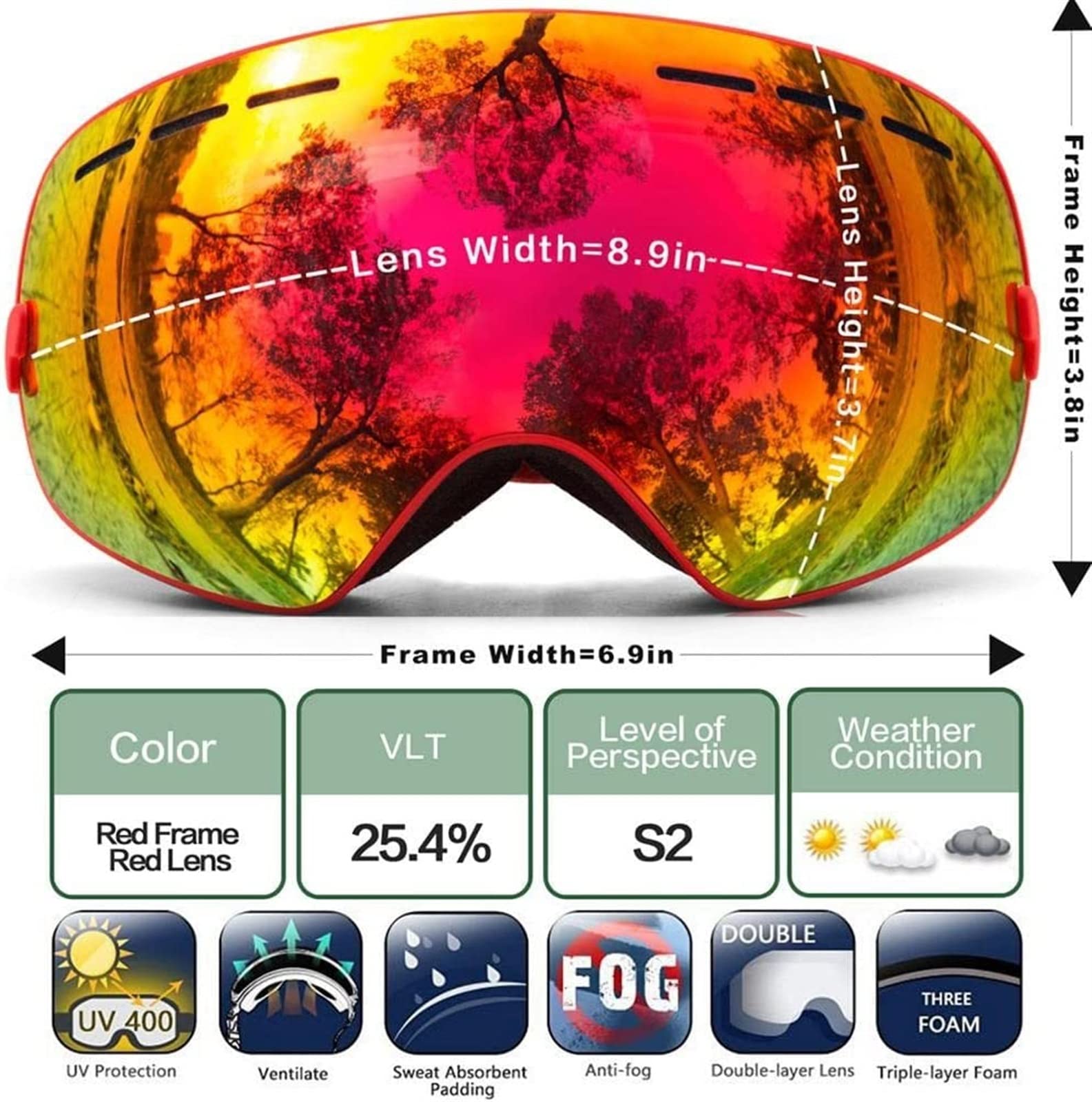 Sxdthy Ski Goggles - Interchangeable Lens - Premium Snow Goggles Snowboard Goggles for Men Women Adult (Color : E)
