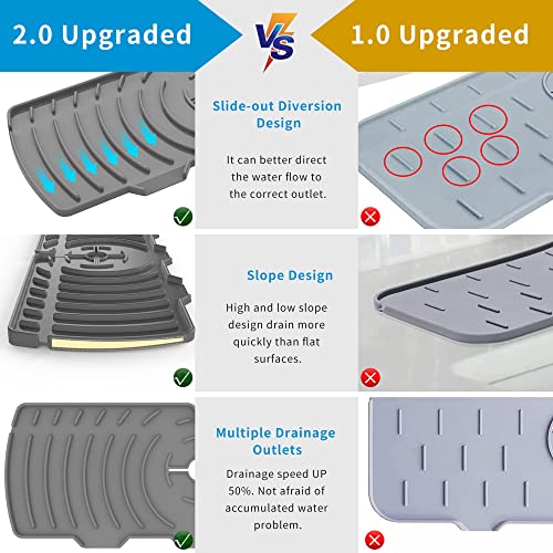 Silicone Faucet Handle Drip Catcher Tray,Sink Mat、Sink Protectors for Kitchen Sink Accessories Sponge Holder,Drip Protector Splash Countertop,Bathroom Faucet Accessories Drying Pad (Gray 1PCS)