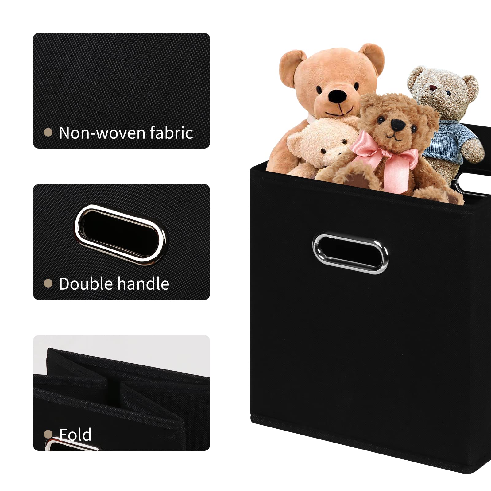 NieEnjoy Black Fabric Cubes Storage Containers ,Foldable Storage Bins Cubes Organizer Baskets with Dual Handles for Shelf Closet Set of 6,(Khaki)