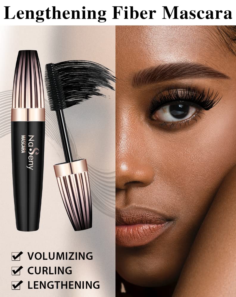 Naseny Waterproof Mascara Black Volume And Length,Liquid Mascara For Lash Extensions,Clear Eyebrow Gel Keep Brows Stay In Place All Day,Brow Freeze Goes a Long Way Creat Full Voluminous Eye Looking