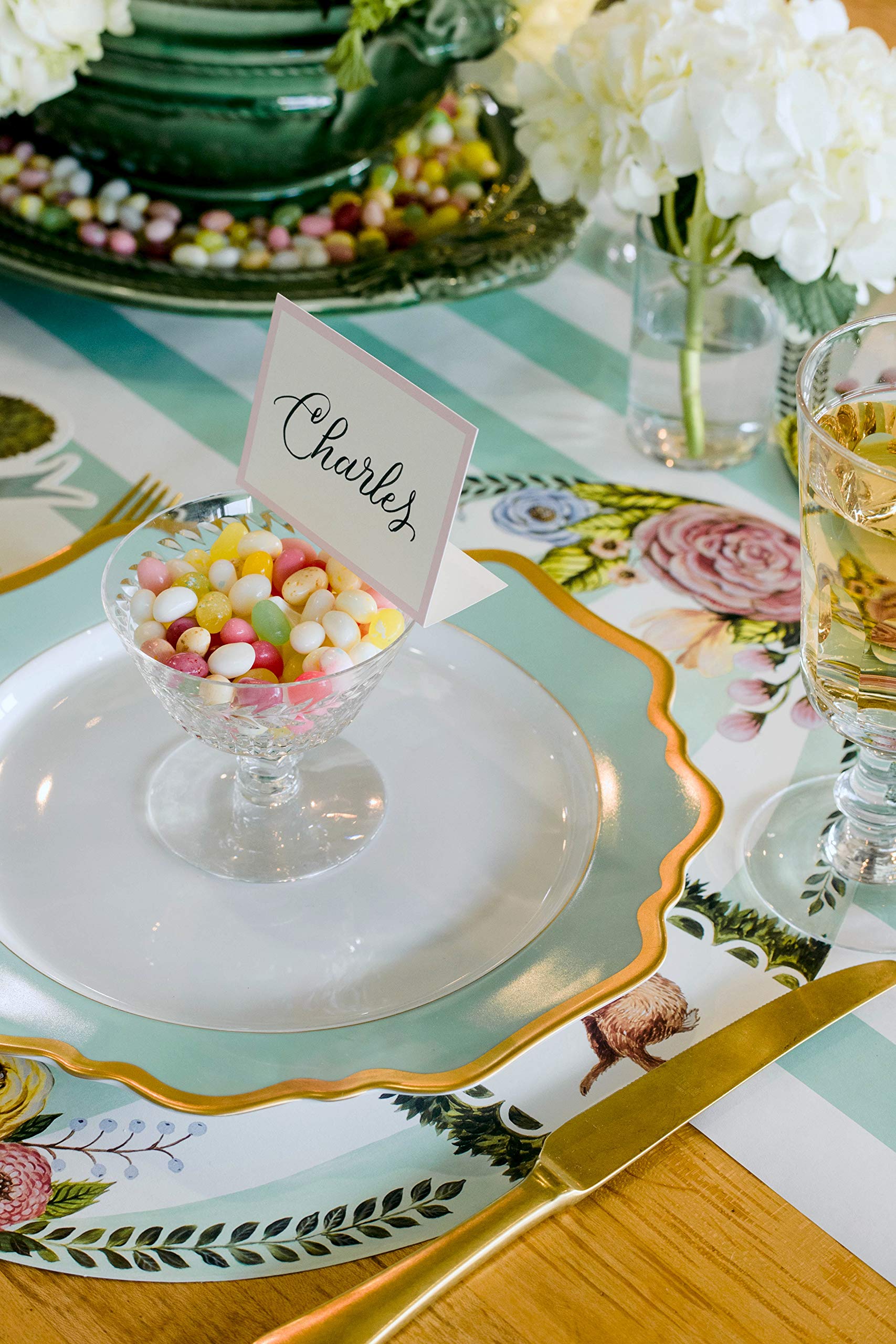 Paper Placemats for Dining Table - Disposable Round Paper Placemats for Easter Spring - Easter Egg with Bunny Rabbit 12 Sheets - American Made