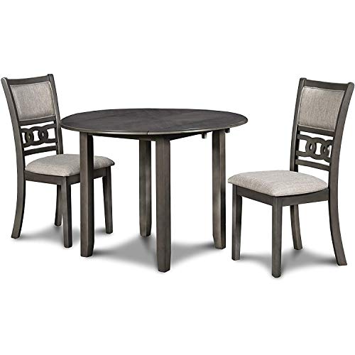 New Classic Furniture Gia Drop Leaf Dining Table with Two Chairs, 42-Inch, Gray