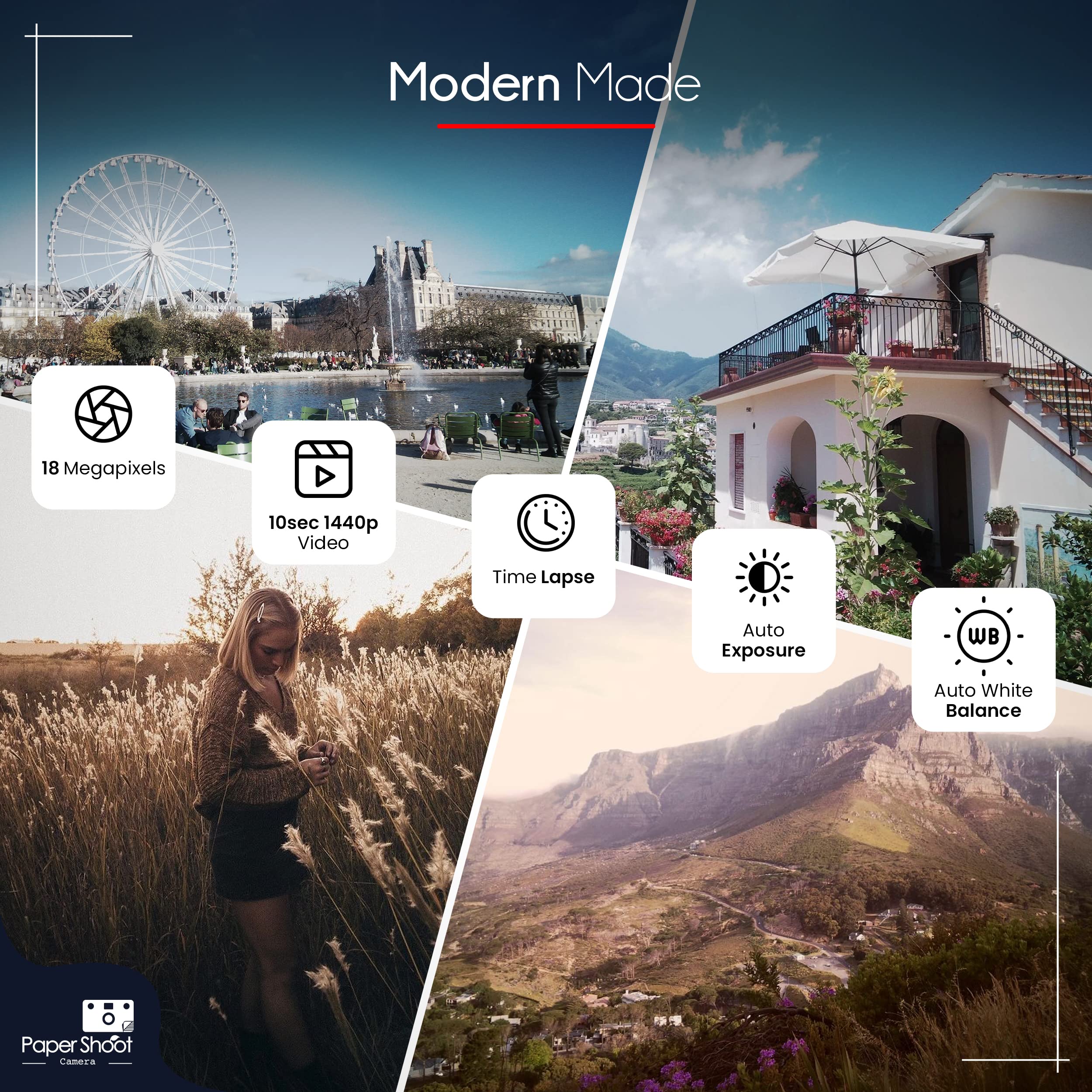 Paper Shoot Camera - 18MP Compact Digital Papershoot Camera Gift for Kid with Four Filters, 10 Sec Video & Timelapse - Includes: 32GB SD Card, 2 Effect Lens & Camera Case - Simple Light Set