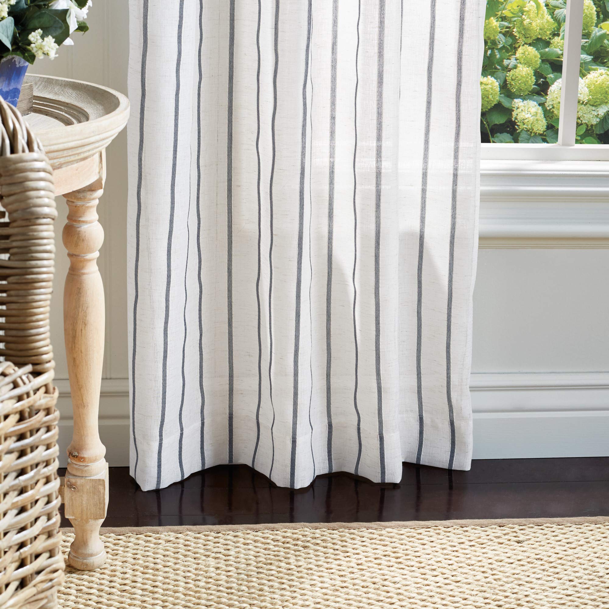 Martha Stewart Laguna Stripe Semi-Sheer Tie Tab Window Curtain Panel Pair, 84", Grey