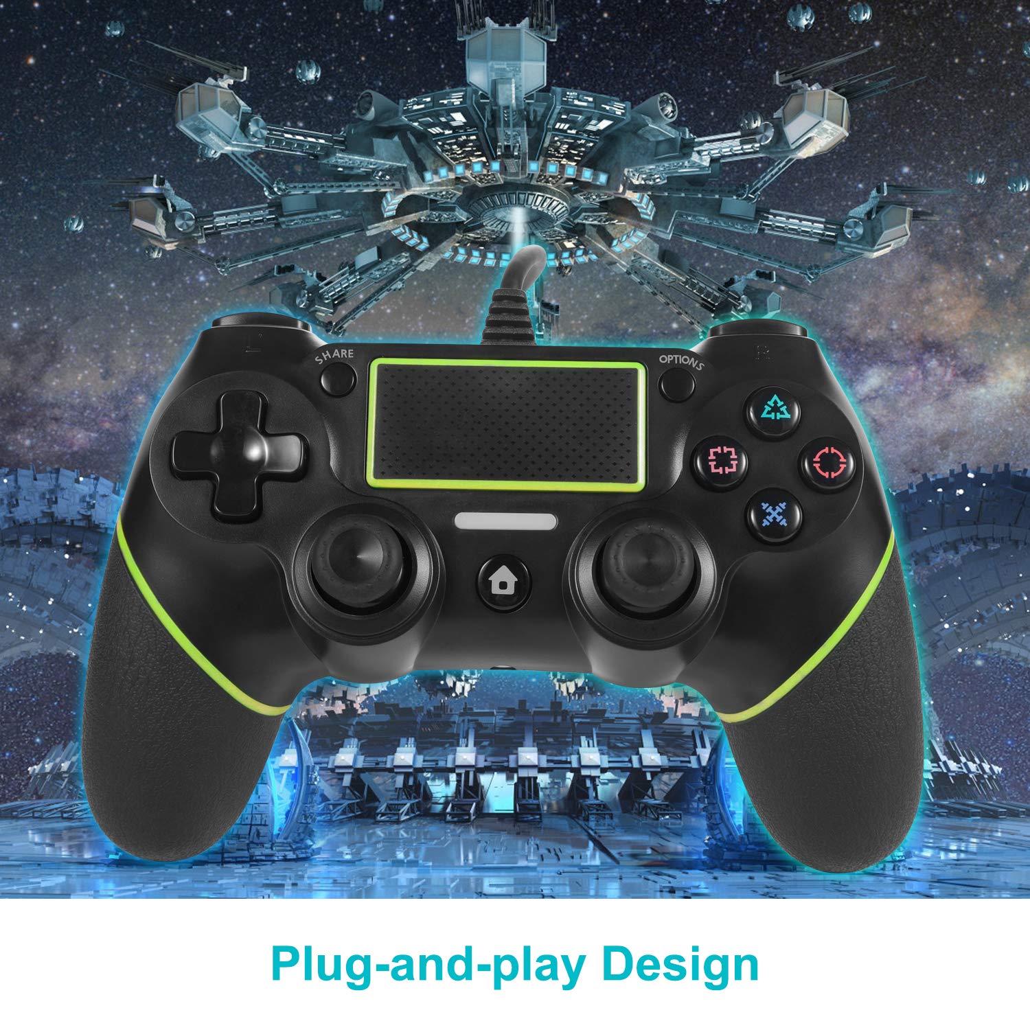 PomisGam Wired Controller Compatible for PS4 Playstation 4/pro/Slim/PC Windoews(7.8.10)/Steam,Professional USB Wired Gamepad Compatible for PS4 (6.5ft Cable Length)