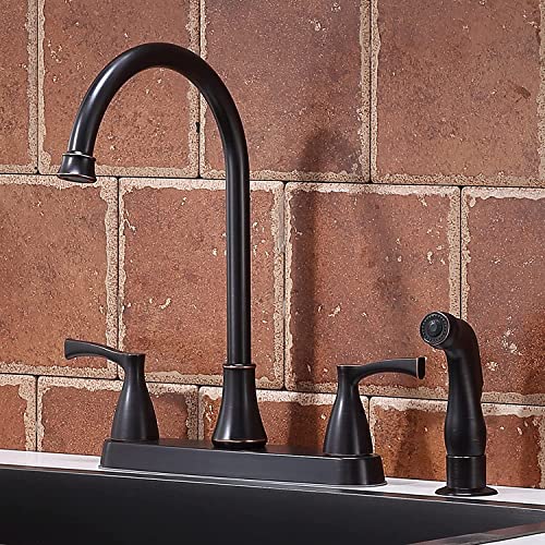 VCCUCINE Oil Rubbed Bronze Kitchen Faucet, 2 Handle 3 Hole 4 Hole Kitchen Sink Faucets with Pull Down Side Sprayer, 360 Swivel High Arc Stainless Steel Rv Camper Laundry Utility Bar Sink
