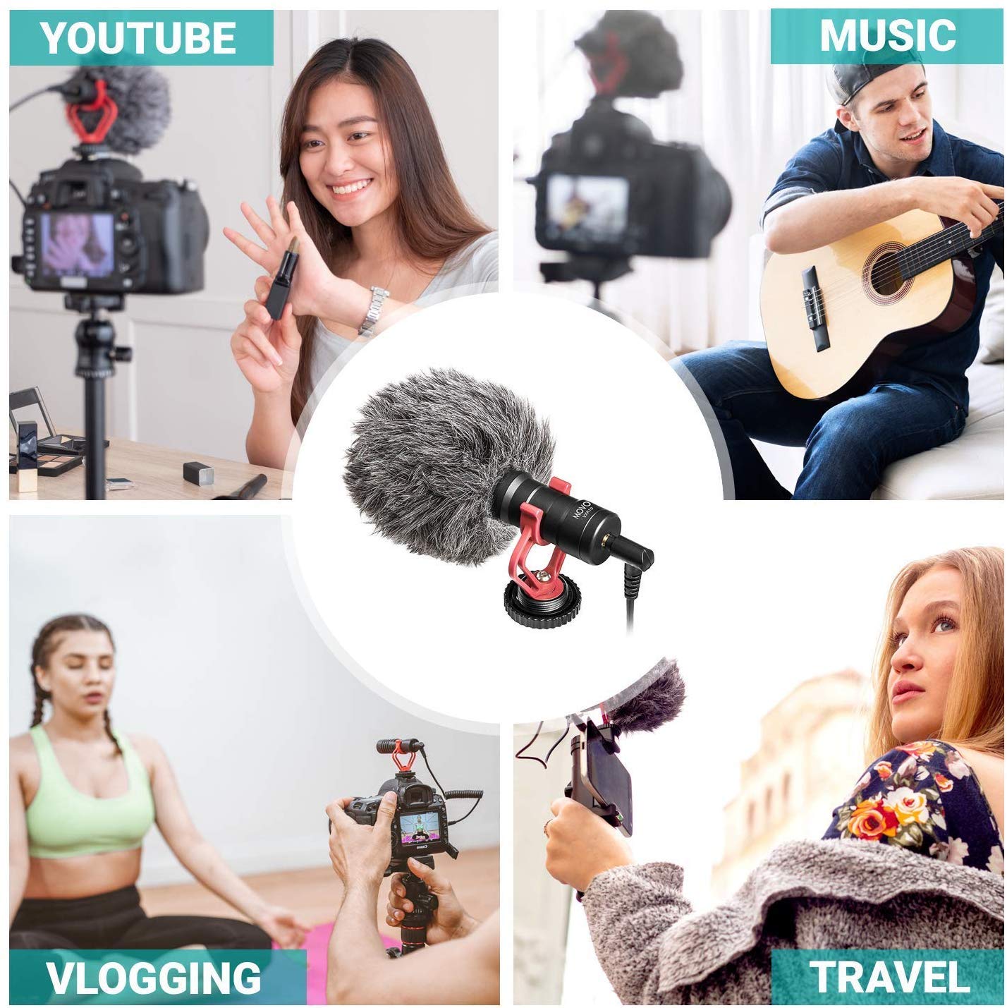 Movo VXR10-SP Universal Smartphone Video Microphone with USB Type-C and Lightning Dongle Adapters - Compatible with iPhone 11, 11 Pro, XS, XR, X, iPad Pro, Samsung Galaxy, Moto, HTC, Google, Android