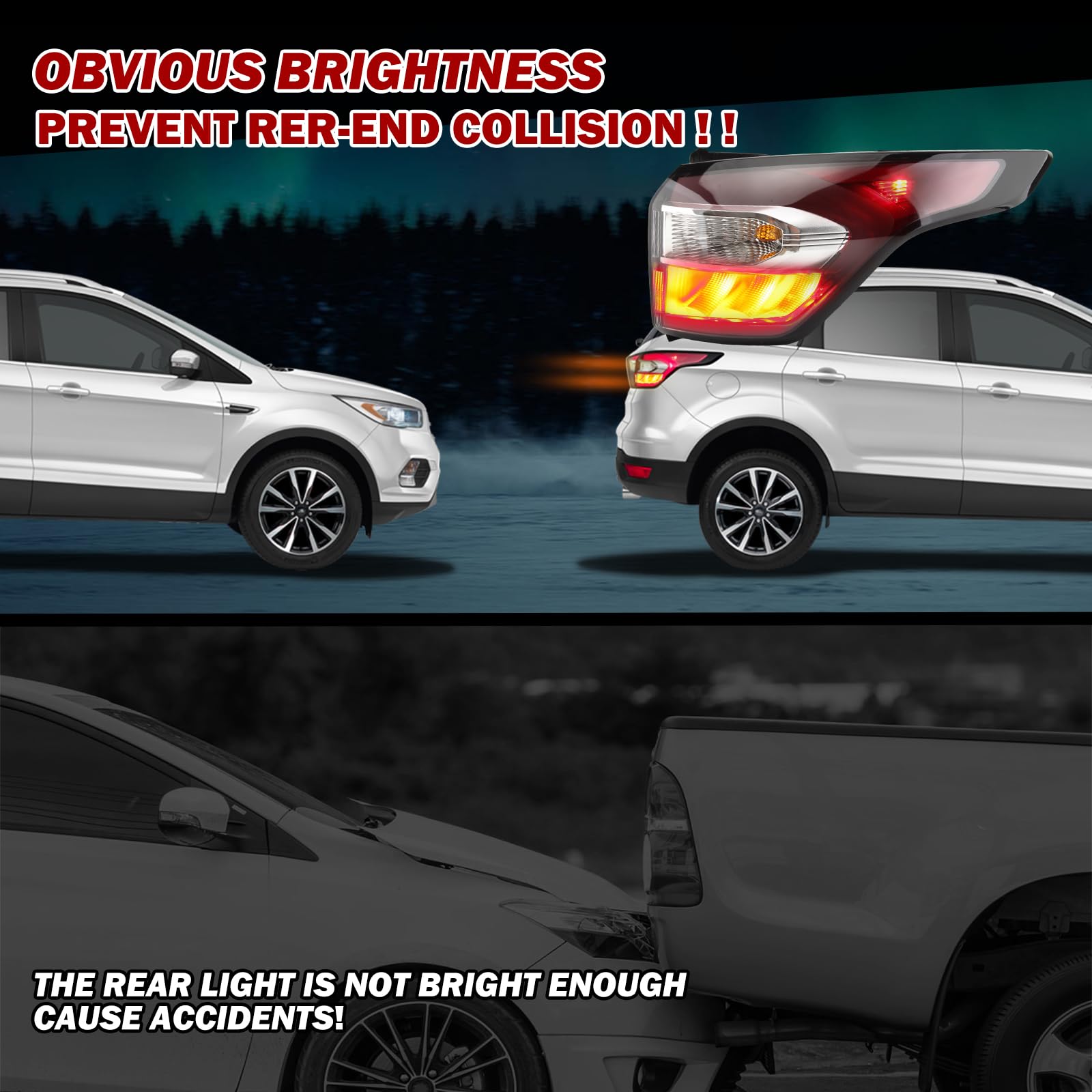 MZORANGE Outer Tail Light Blub Brake Rear Lamp Stop Indicator Light For Ford Escape Kuga 2017 2018 2019 With side lights (Right Passenger Side)