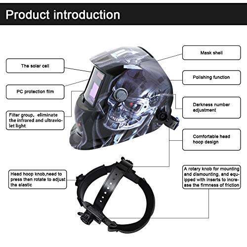 Welding Helmet, TEKWARE Solar Power Auto Darkening Welding Hood Welder Mask Breathable Grinding Helmets with Adjustable Shade Range 4/9-13