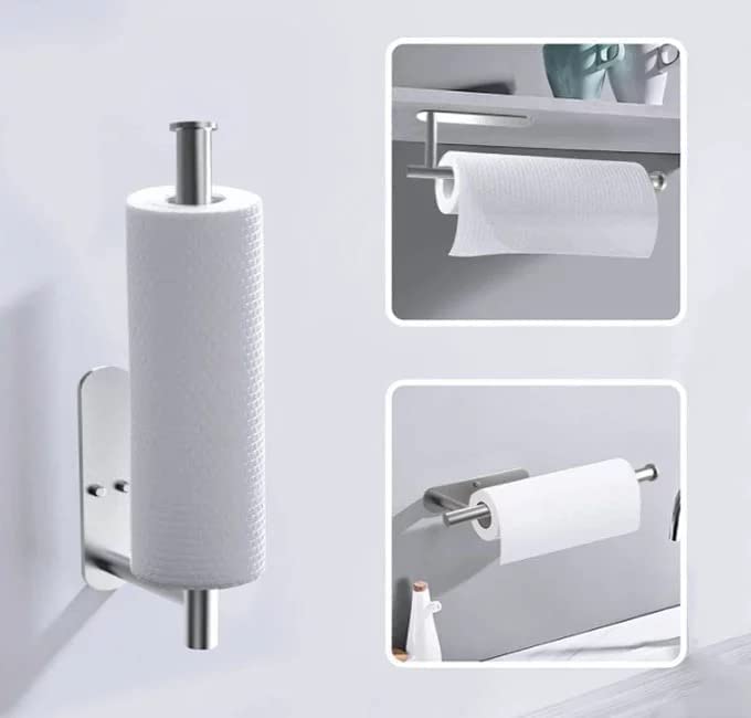 Paper Towel Holder, Drilling Under Cabinet Kitchen, 13.2 inch Stainless Steel Paper Towel Roll Rack, Towel Roll Hanger for Bathroom (Silver)