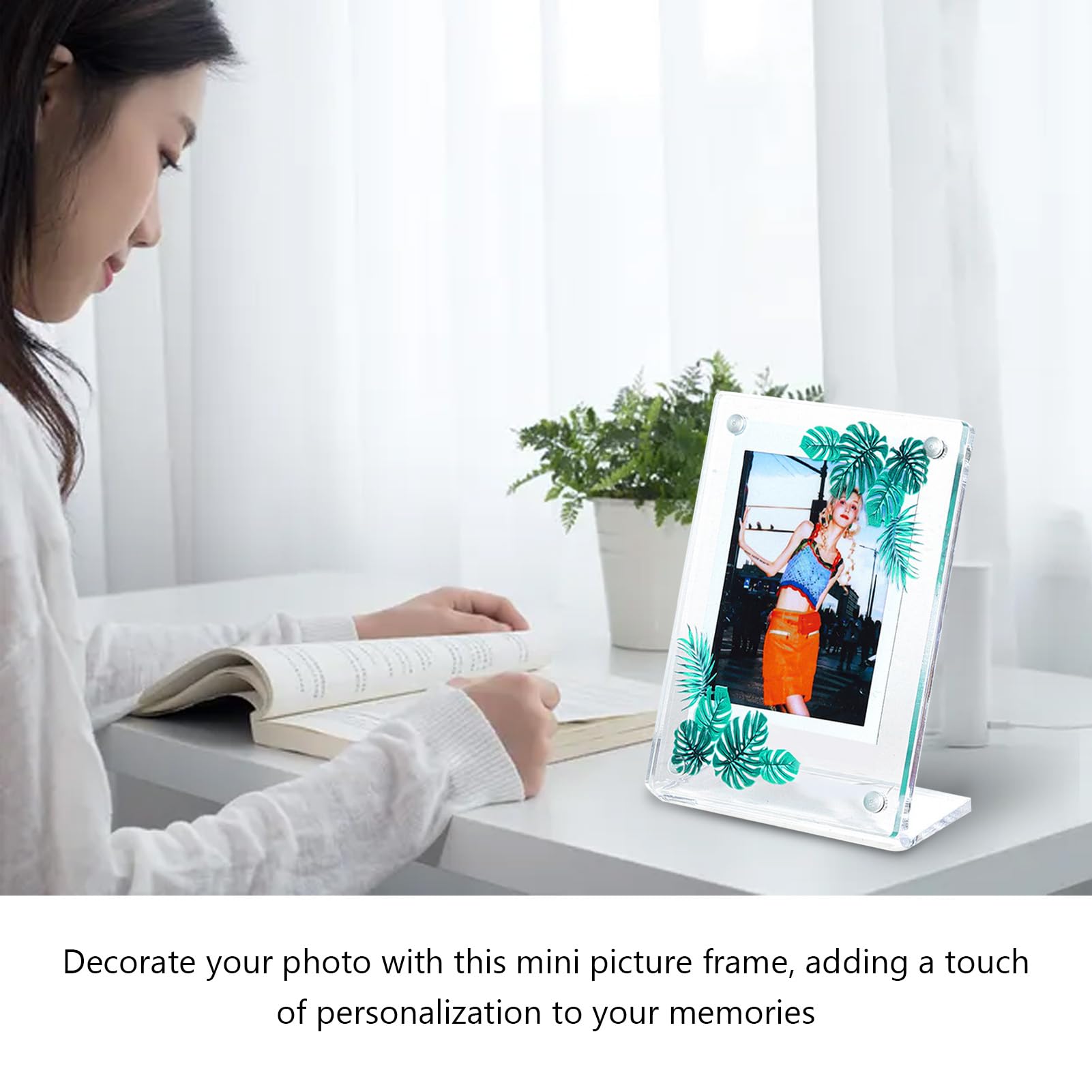 Photo Frame, Clear Acrylic Desktop Photo Frame Simple Cleaning Magnetic Stable Placement for Home (Monstera Leaves)