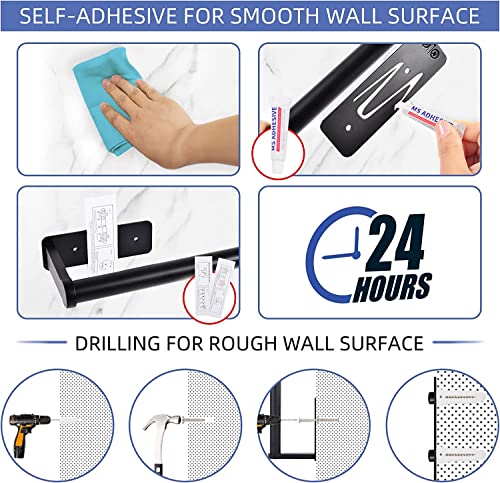 Paper Towel Holder, Aheucndg Wall Mount Paper Towel Holder, for Kitchen or Bathroom Self-Adhesive or Drill Mounting Paper Roll Holder (Black 1Pack)