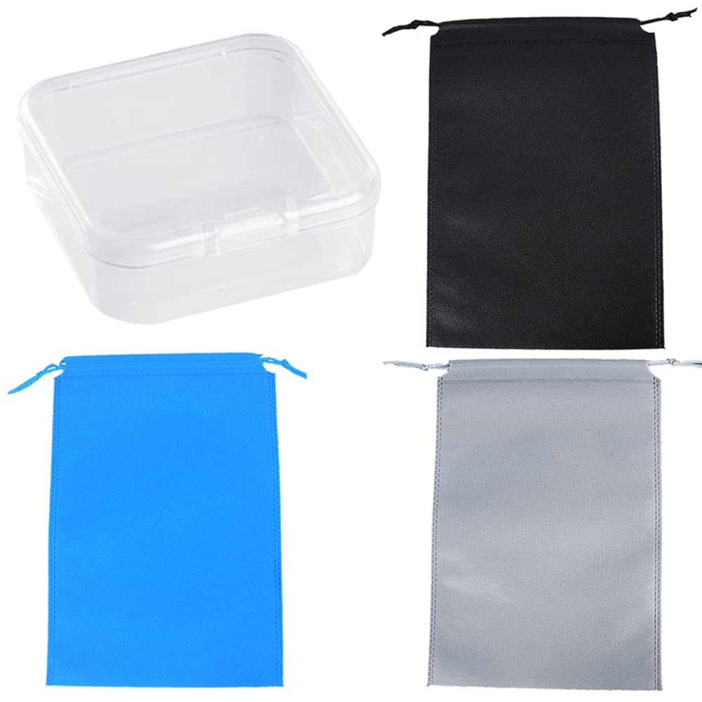 Tackle Box Organizer,Reusable Jewelry Organizer Box for Earrings Storage(Transparent Plastic)Gift Storage Bags with Drawstring(Black,Blue,Grey),Traveling Storage Organizers Pouch Box Kit(4Pack)