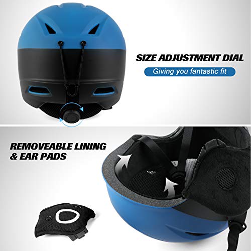 Odoland Ski Helmet with Ski Goggles, Multi-Options Snowboard Helmet and Goggles Set for Men Women and Youth, Blue, M